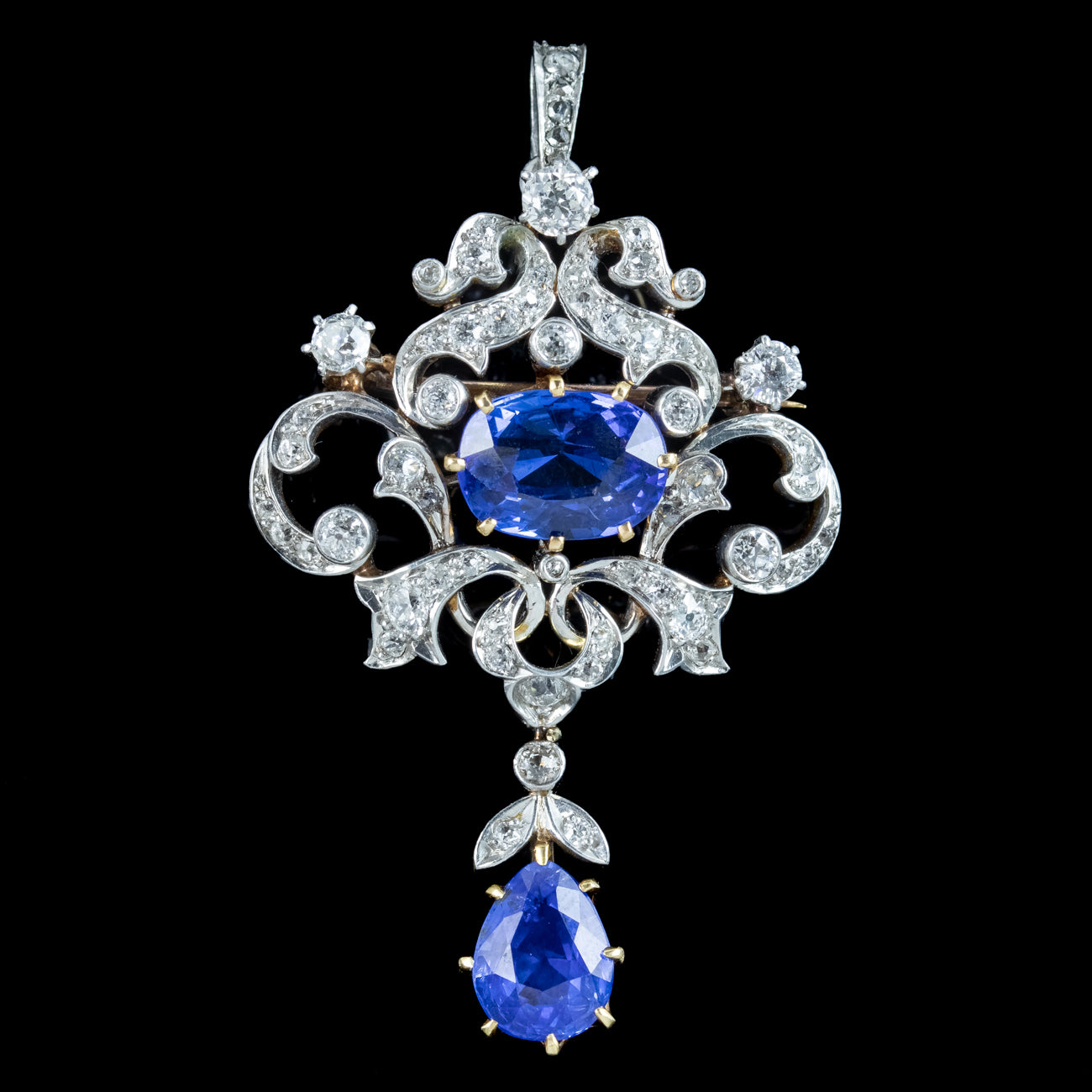 Antique Edwardian Ceylon Sapphire Diamond Pendant 6 04ct Sapphires Wit