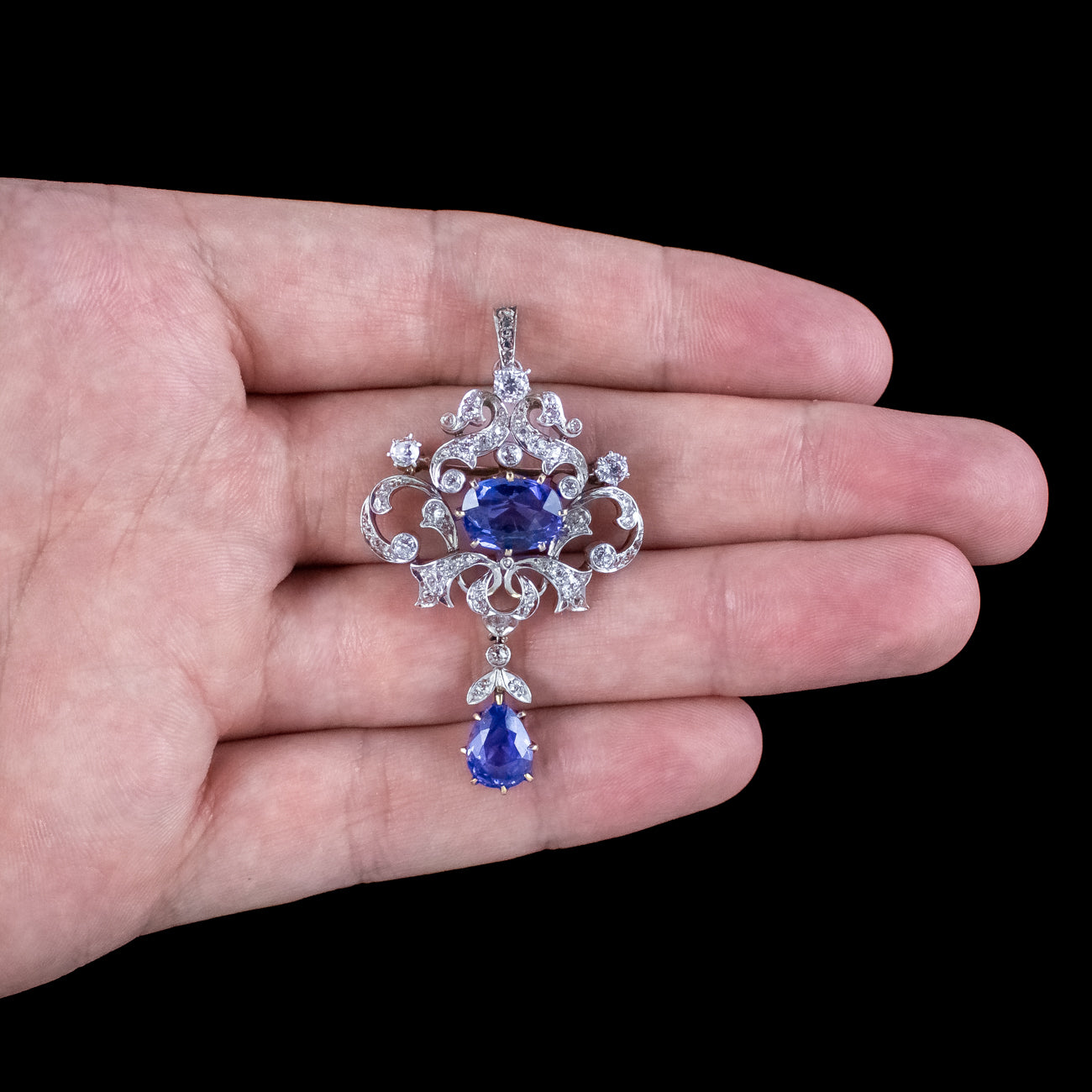 Antique Edwardian Ceylon Sapphire Diamond Pendant 6.04ct Sapphires Wit ...