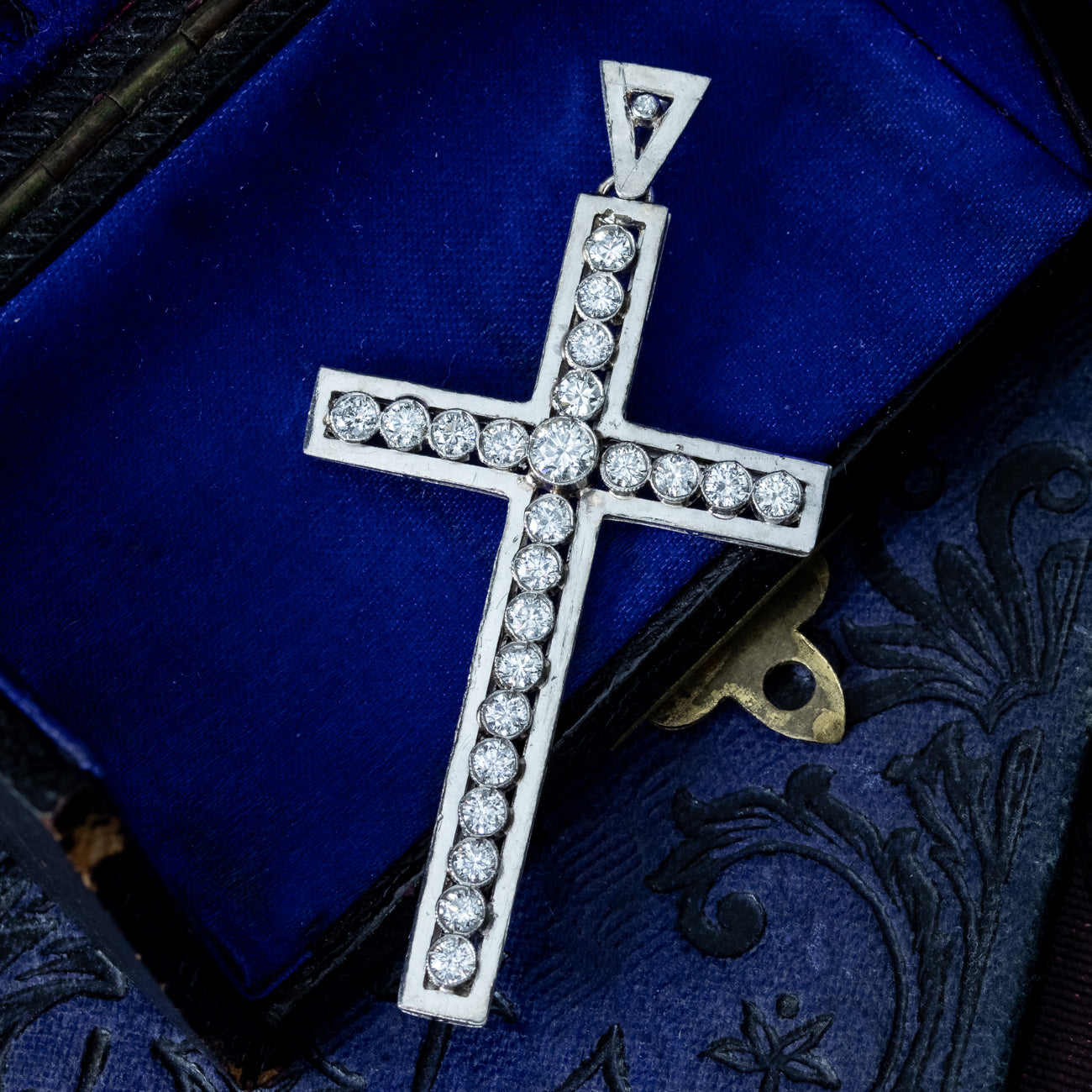 Antique Edwardian Diamond Cross Pendant Platinum 1.2ct Diamond ...