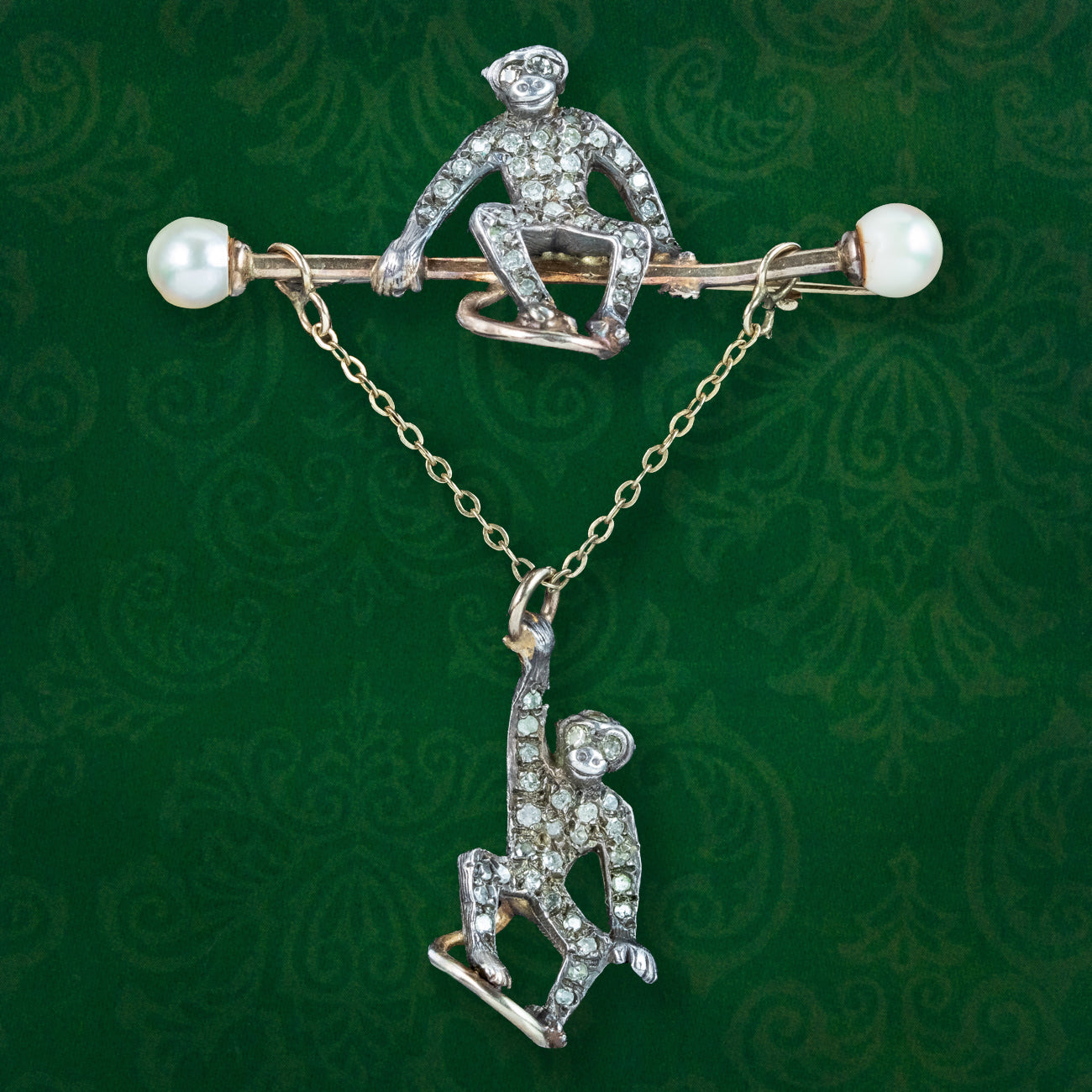 Antique Edwardian Diamond Pearl Monkey Brooch – Antique Jewellery Online