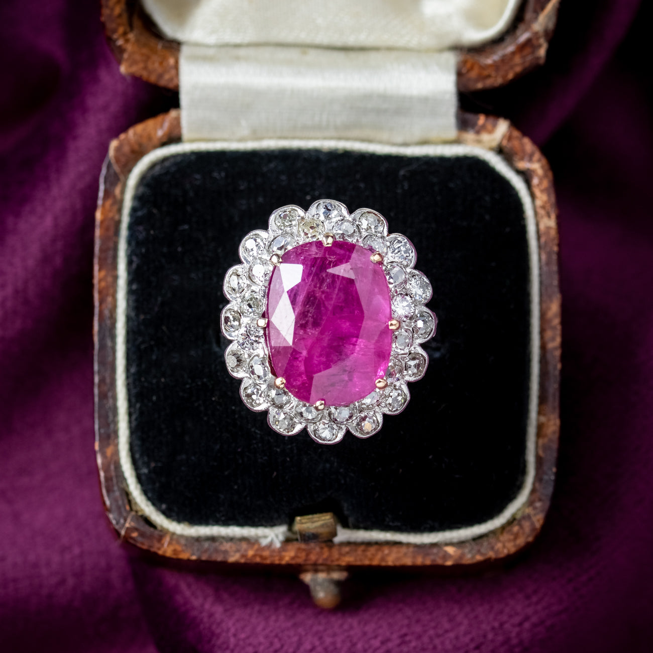 Antique Edwardian French Ruby Diamond Cluster Ring 9.52ct Burmese Ruby ...