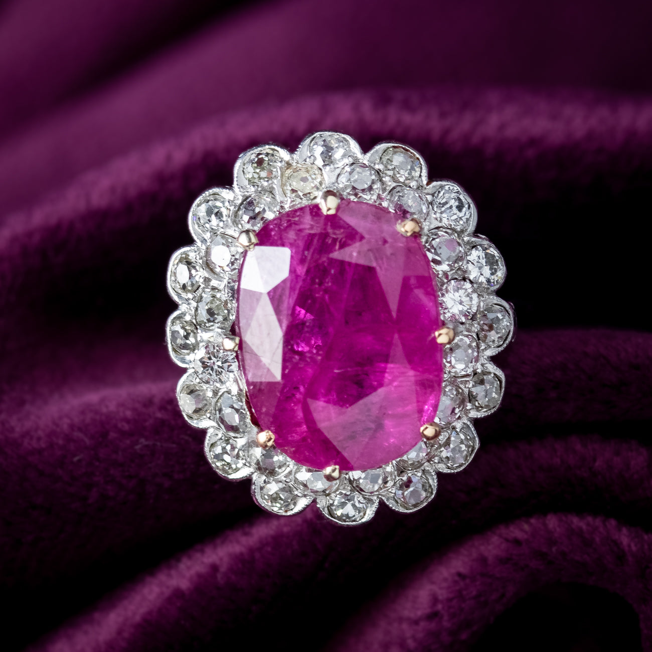 Antique Edwardian French Ruby Diamond Cluster Ring 9.52ct Burmese Ruby – Antique Jewellery Online