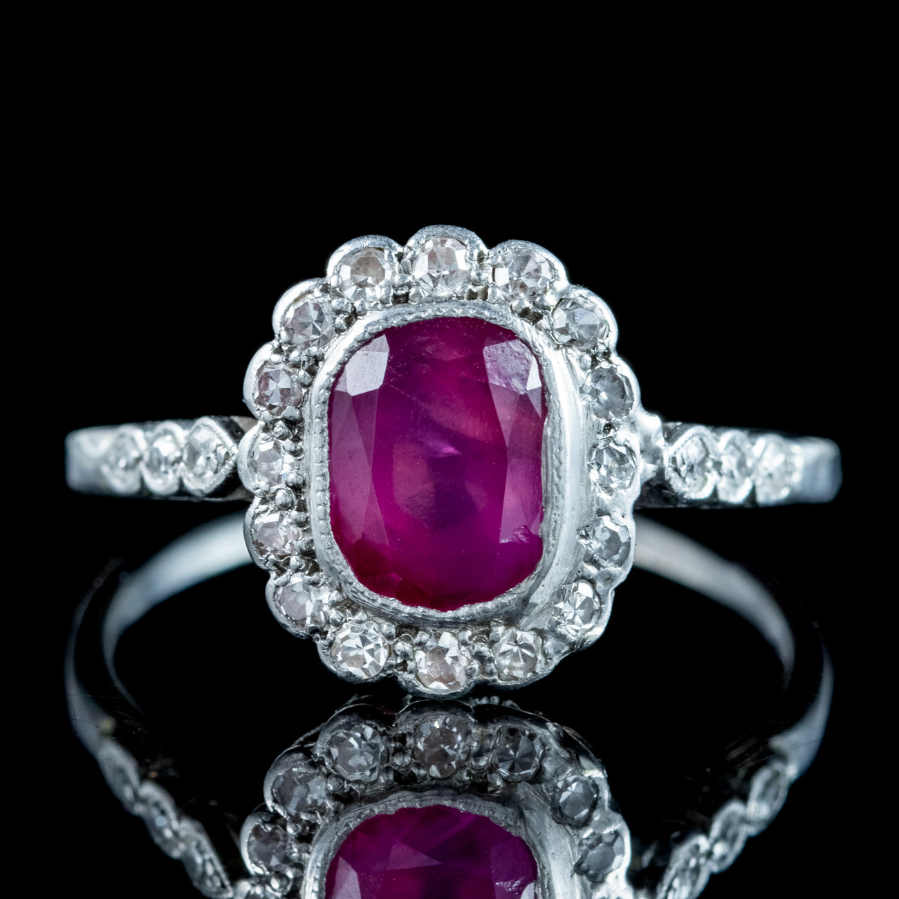Antique Edwardian Ruby Diamond Cluster Ring 1ct Ruby – Antique Jewellery Online