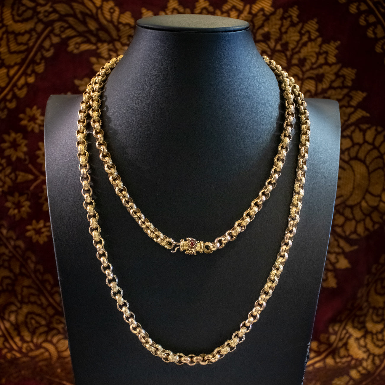 Antique Georgian Long Cable Chain Pinchbeck Red Paste Clasp – Antique ...