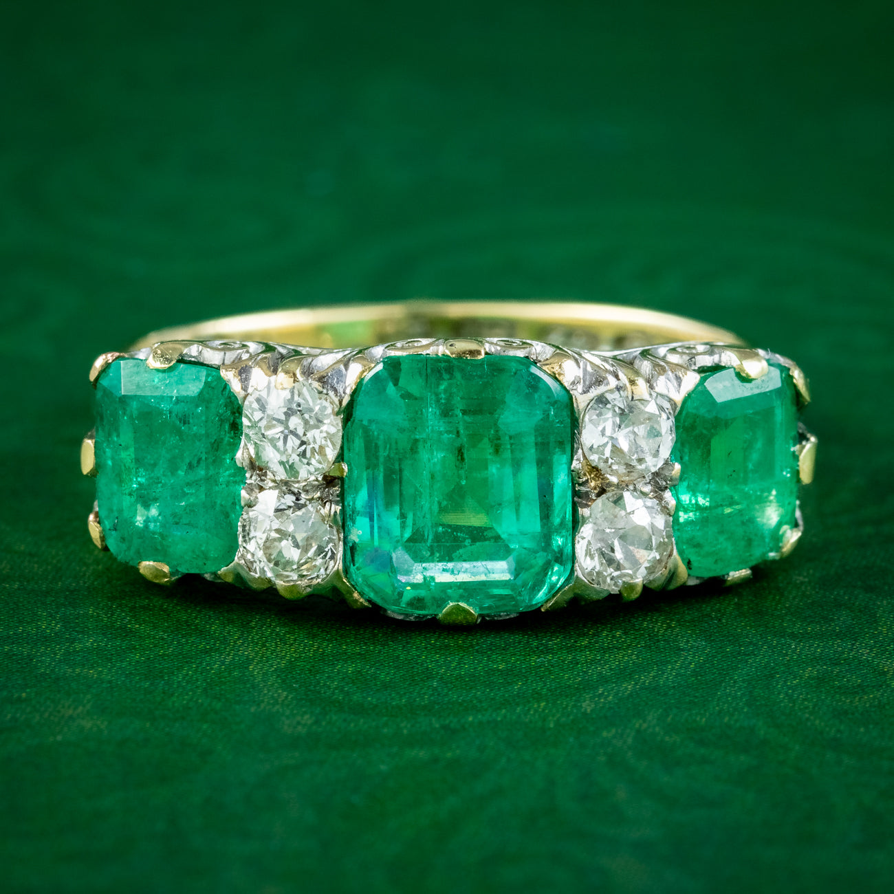 Antique Victorian Emerald Diamond Ring 3.07ct Emerald Dated 1900 With ...