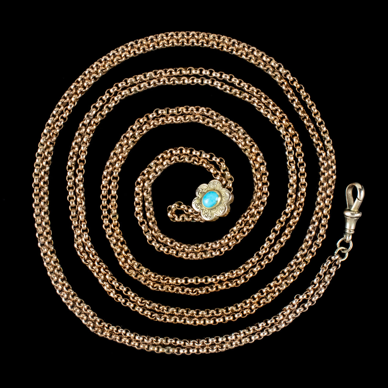 Antique Victorian Long Guard Chain 9ct Gold Turquoise Slider – Antique ...