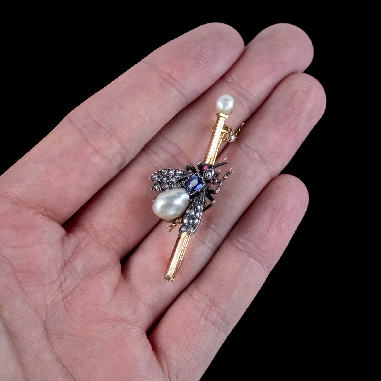Antique Victorian French Pearl Sapphire Ruby Diamond Insect Brooch ...