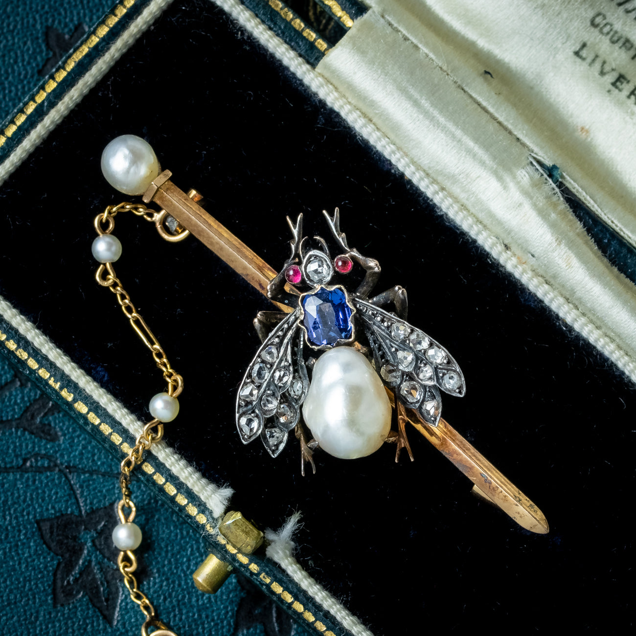 Antique Victorian French Pearl Sapphire Ruby Diamond Insect Brooch ...
