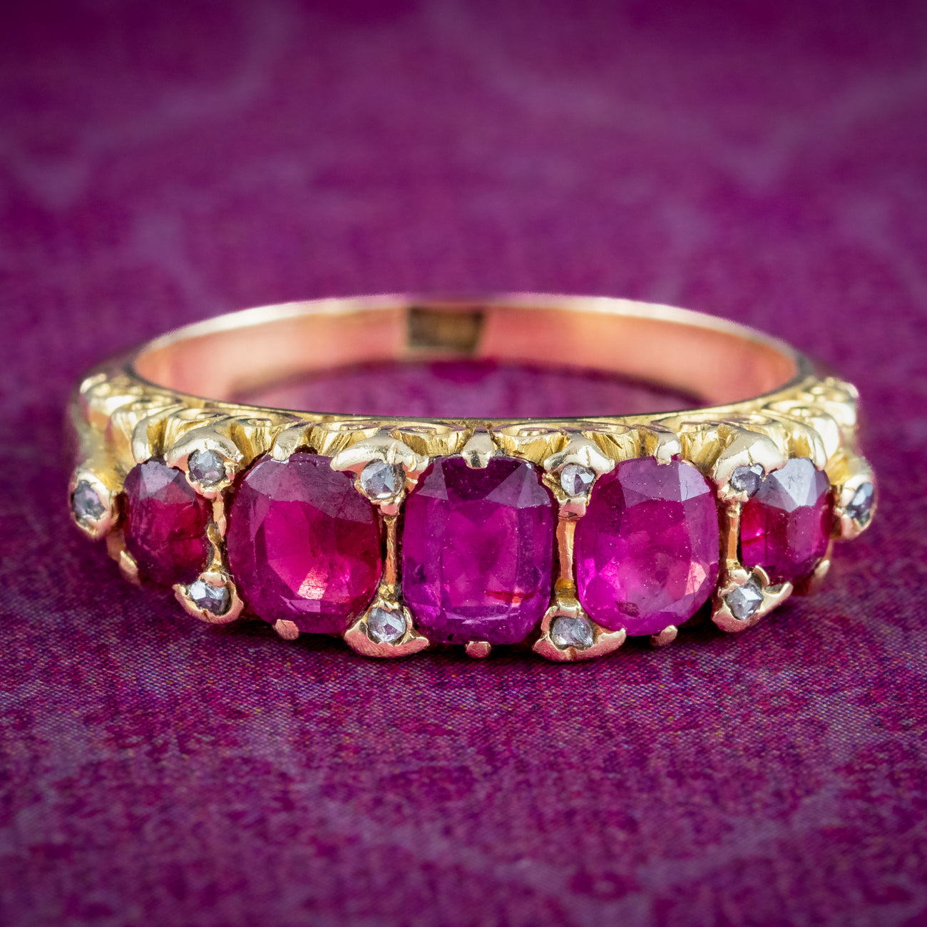 Antique Victorian Ruby Diamond Five Stone Ring 1.25ct Of Ruby With Cer ...