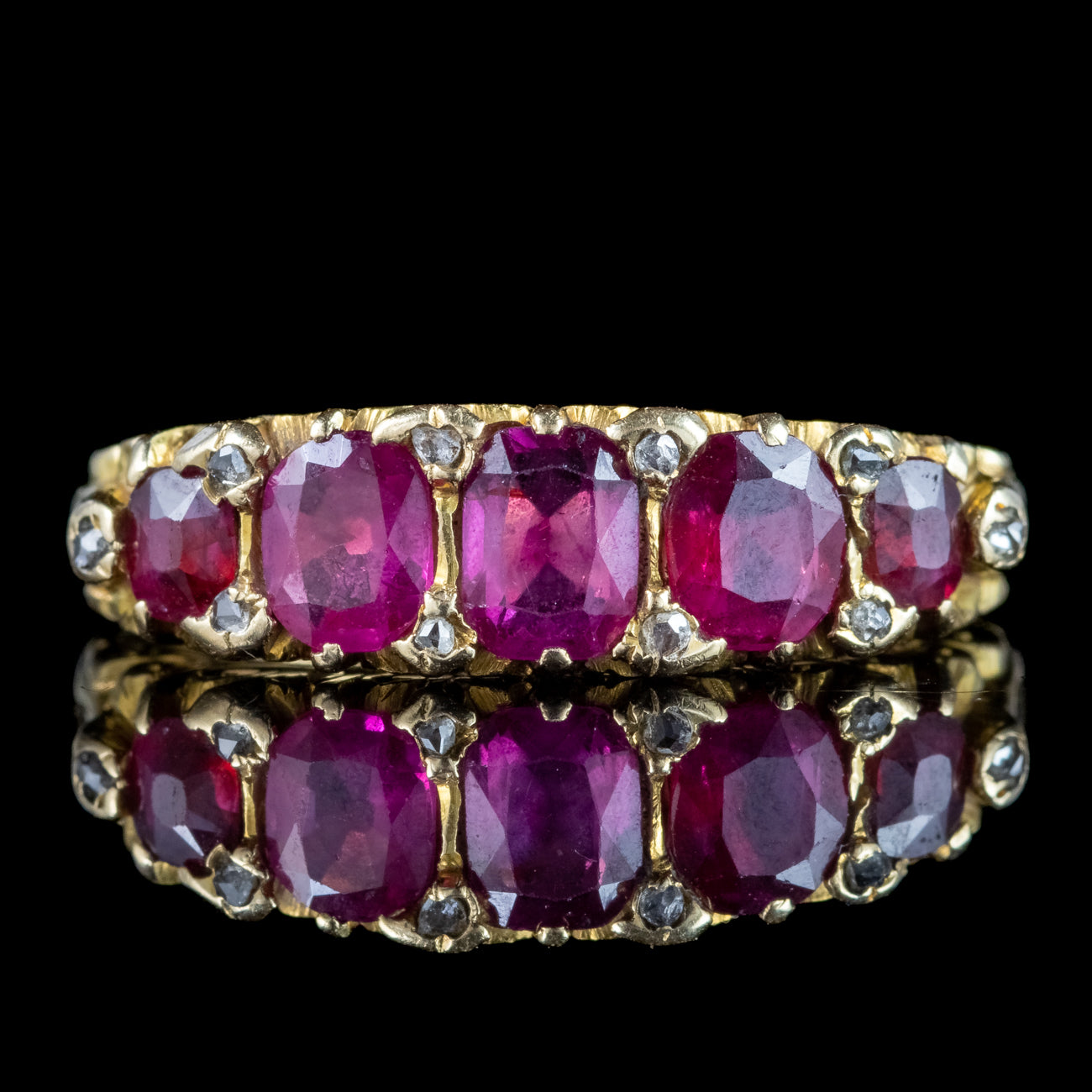 Antique Victorian Ruby Diamond Five Stone Ring 1.25ct Of Ruby With Cer ...
