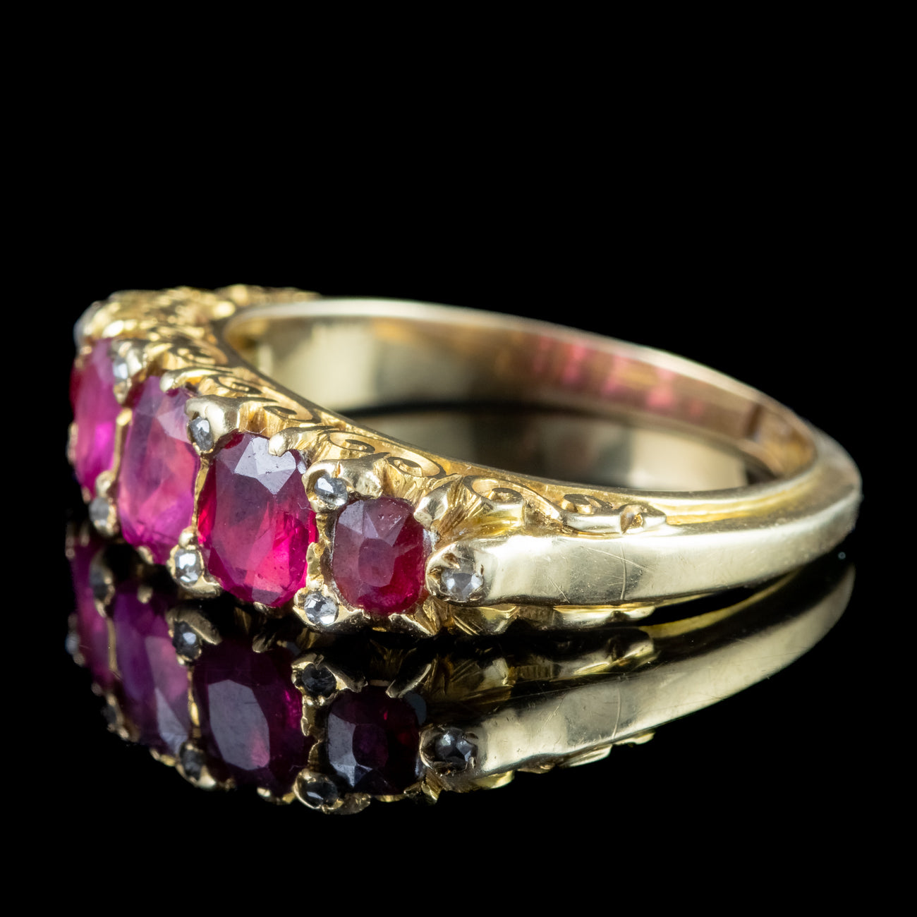 Antique Victorian Ruby Diamond Five Stone Ring 1.25ct Of Ruby With Cer ...