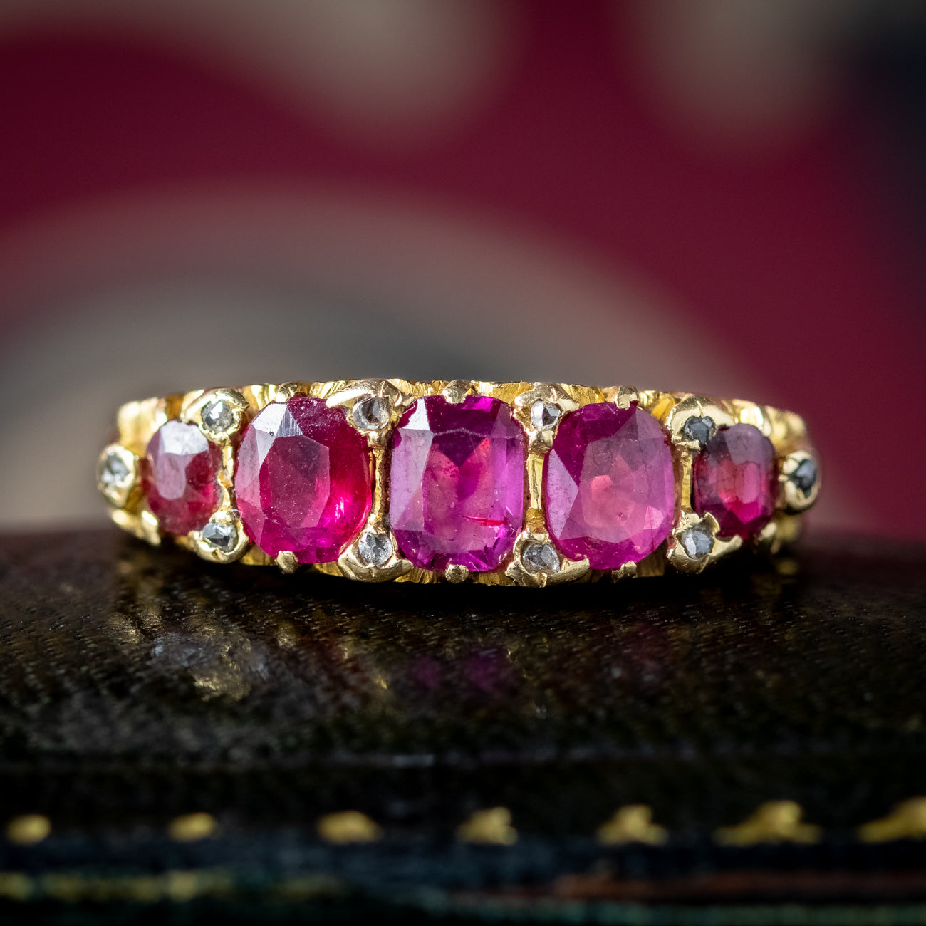 Antique Victorian Ruby Diamond Five Stone Ring 1.25ct Of Ruby With Cer ...