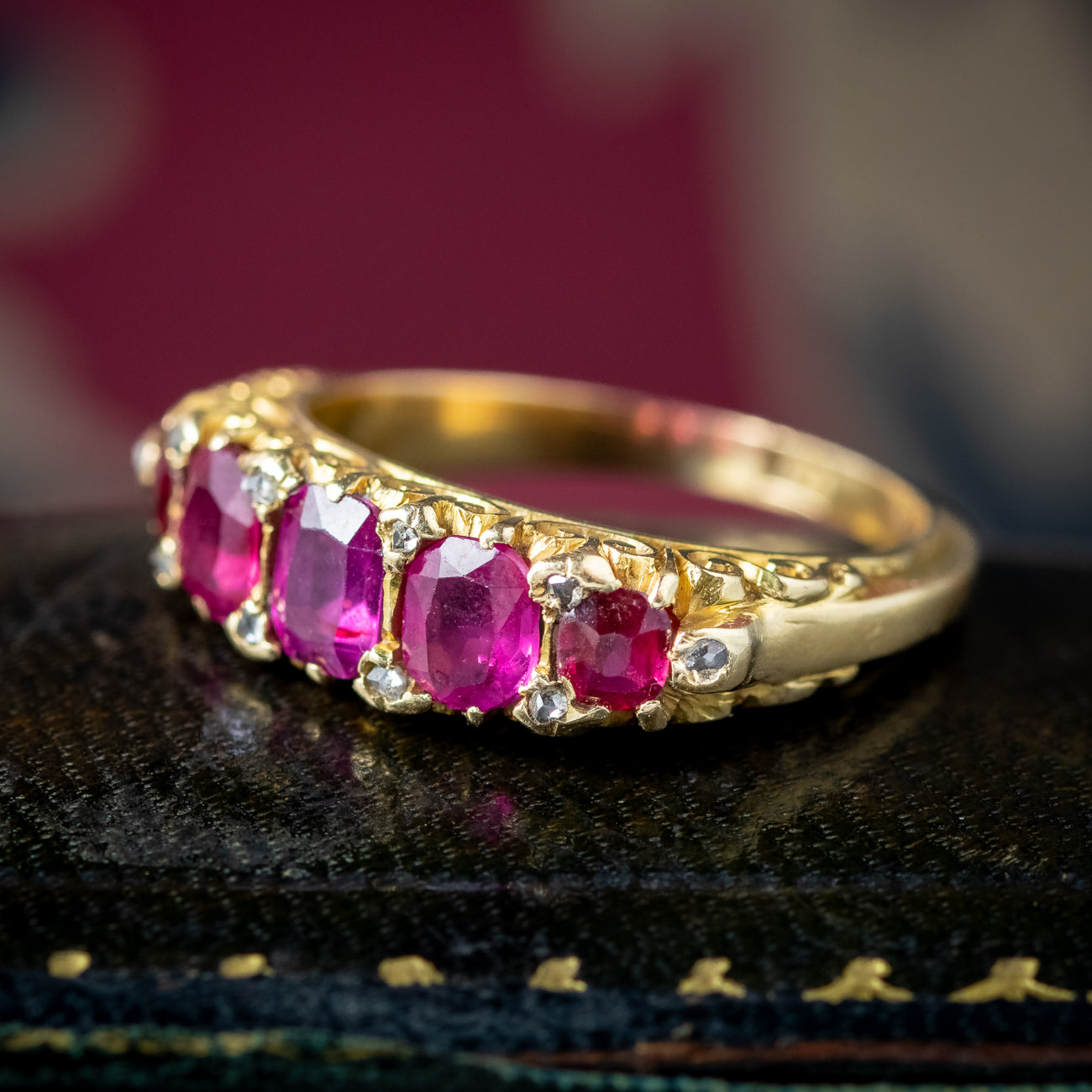 Antique Victorian Ruby Diamond Five Stone Ring 1.25ct Of Ruby With Cer ...