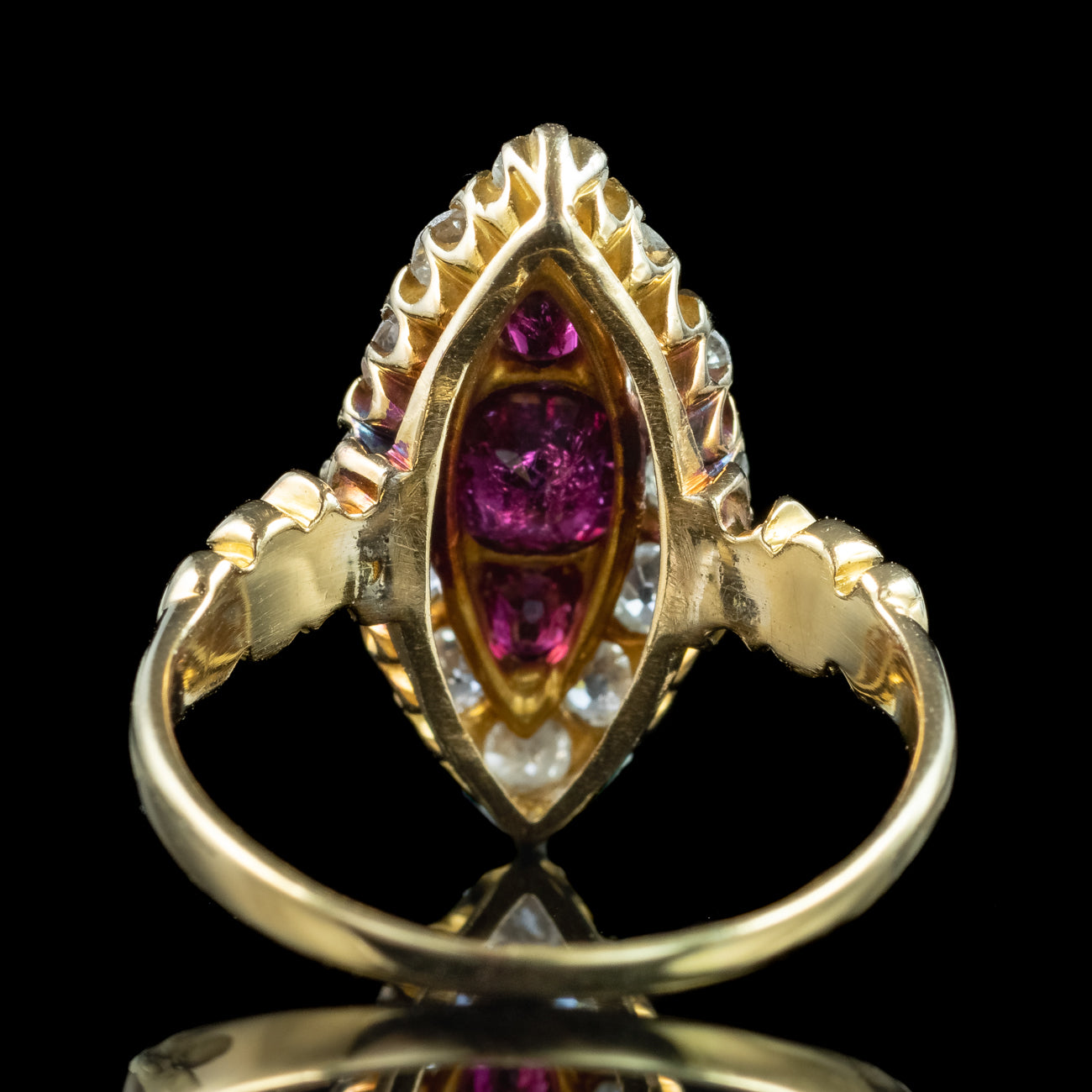 Antique Victorian Ruby Diamond Navette Cluster Ring – Antique Jewellery ...