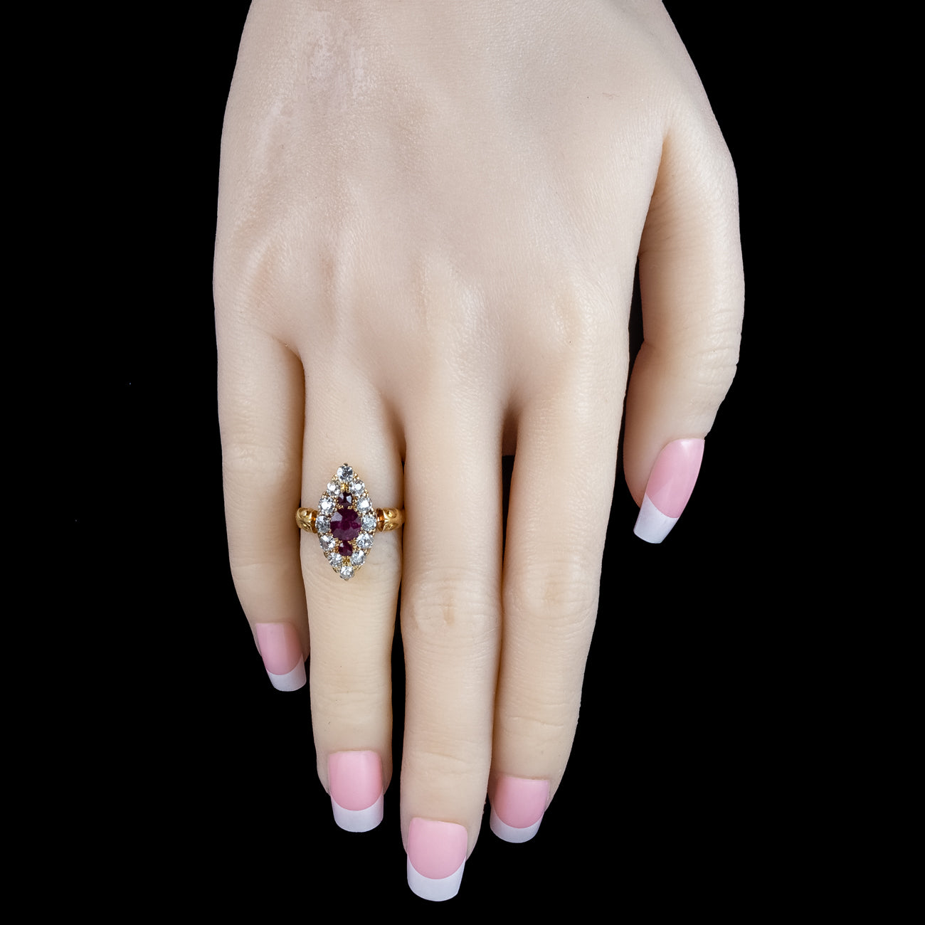 Antique Victorian Ruby Diamond Navette Cluster Ring – Antique Jewellery ...