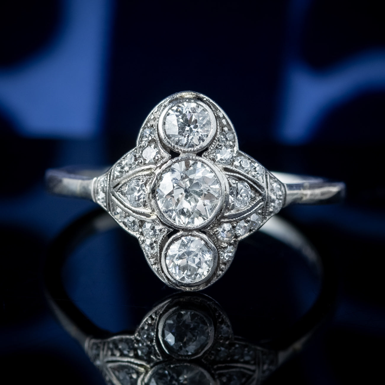 Art Deco Diamond Cluster Ring 1.2ct Total – Antique Jewellery Online