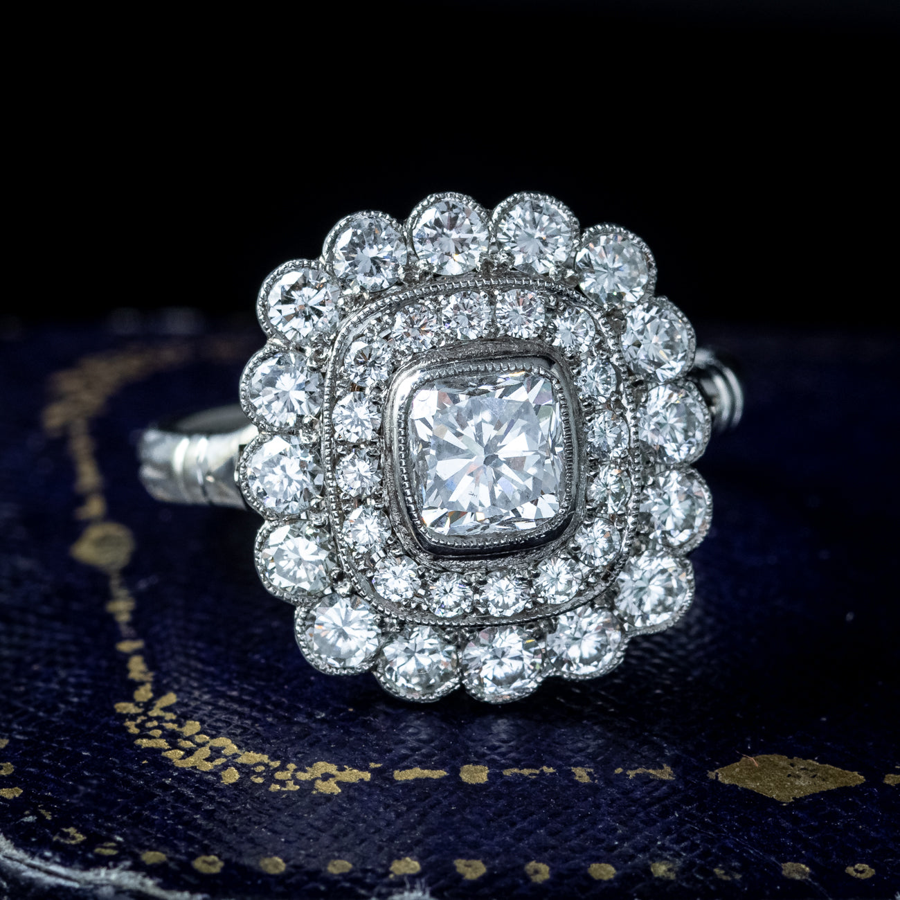 Art Deco Style Diamond Cluster Ring 2.42ct Total – Antique Jewellery Online