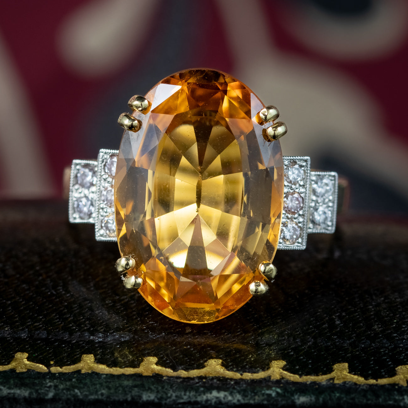 Art Deco Style Precious Topaz Diamond Ring 7ct Orange Topaz – Antique ...