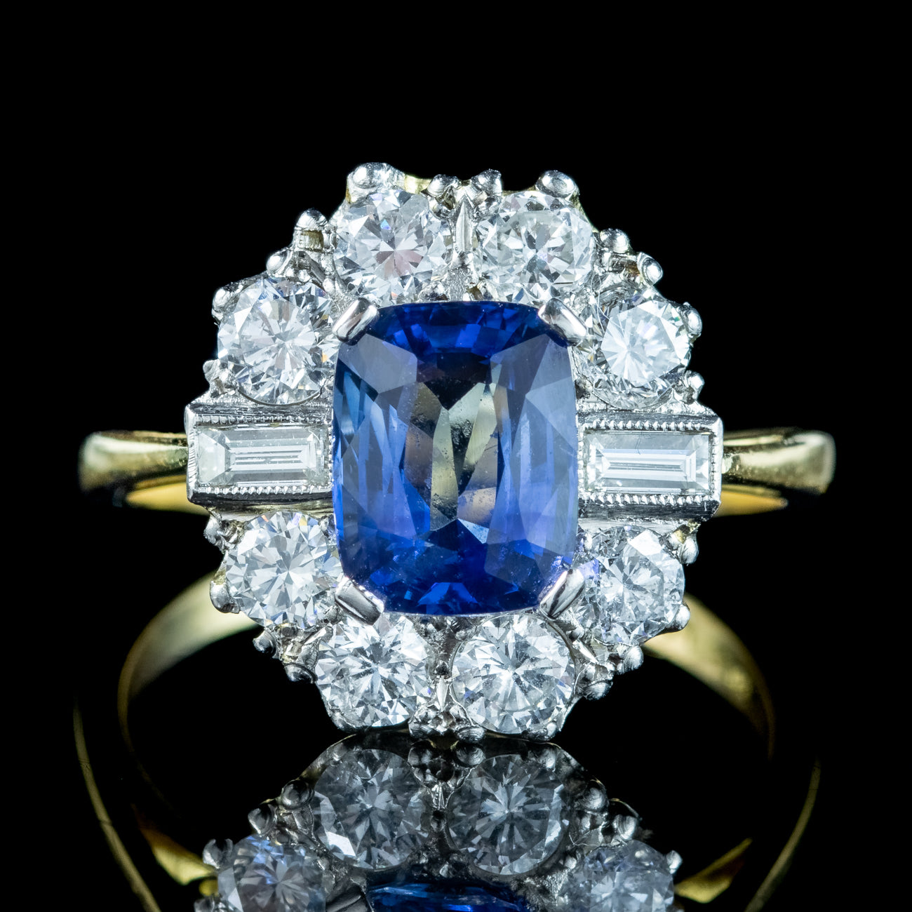 Art Deco Style Sapphire Diamond Cluster Ring 2ct Blue Sapphire – Antique Jewellery Online