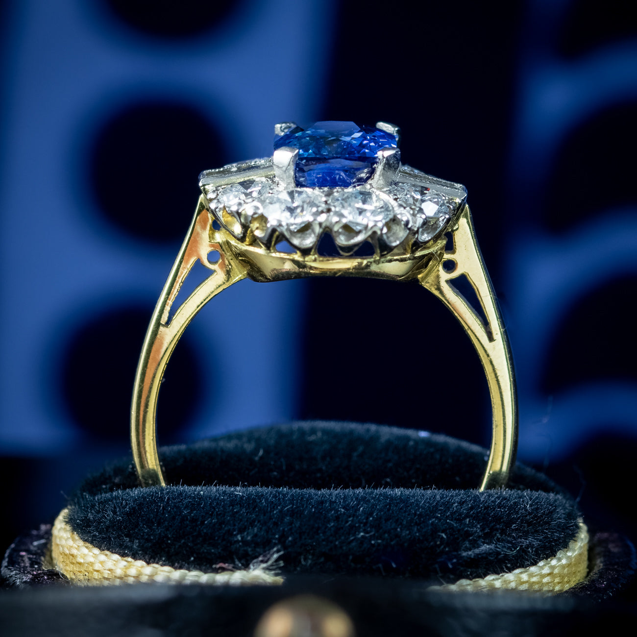 Art Deco Style Sapphire Diamond Cluster Ring 2ct Blue Sapphire – Antique Jewellery Online