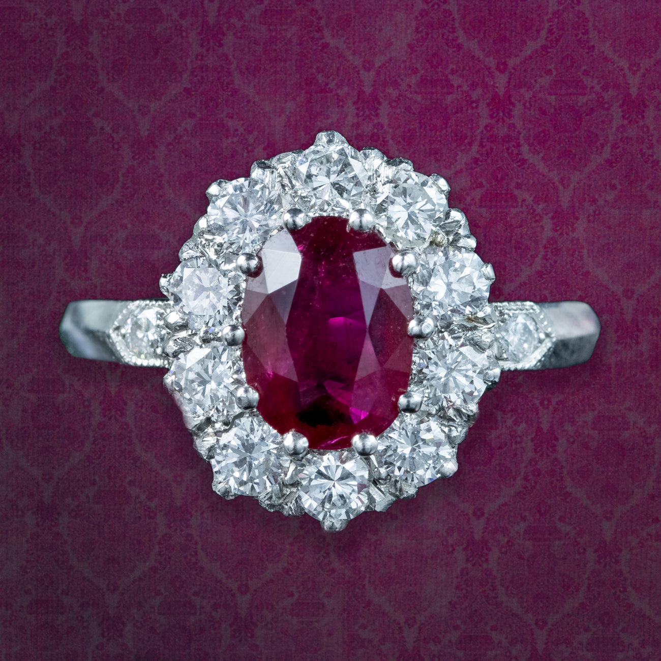 Edwardian Style Ruby Diamond Cluster Ring 1.5ct Ruby – Antique Jewellery Online
