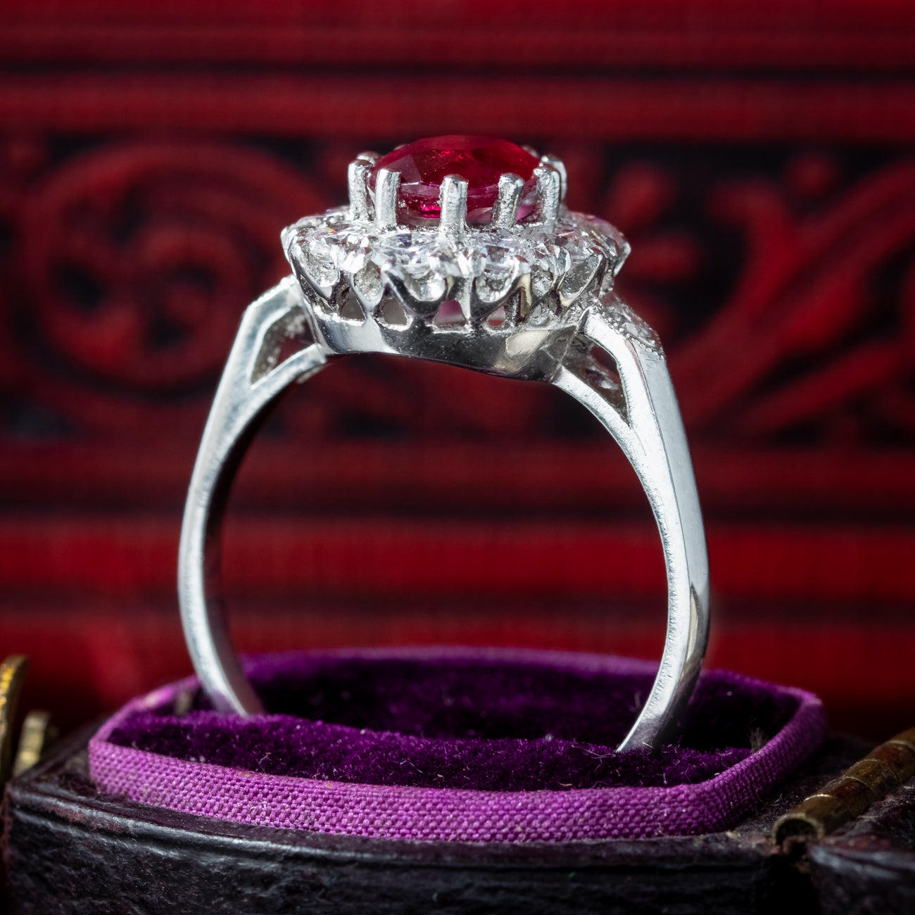 Edwardian Style Ruby Diamond Cluster Ring 1.5ct Ruby – Antique Jewellery Online