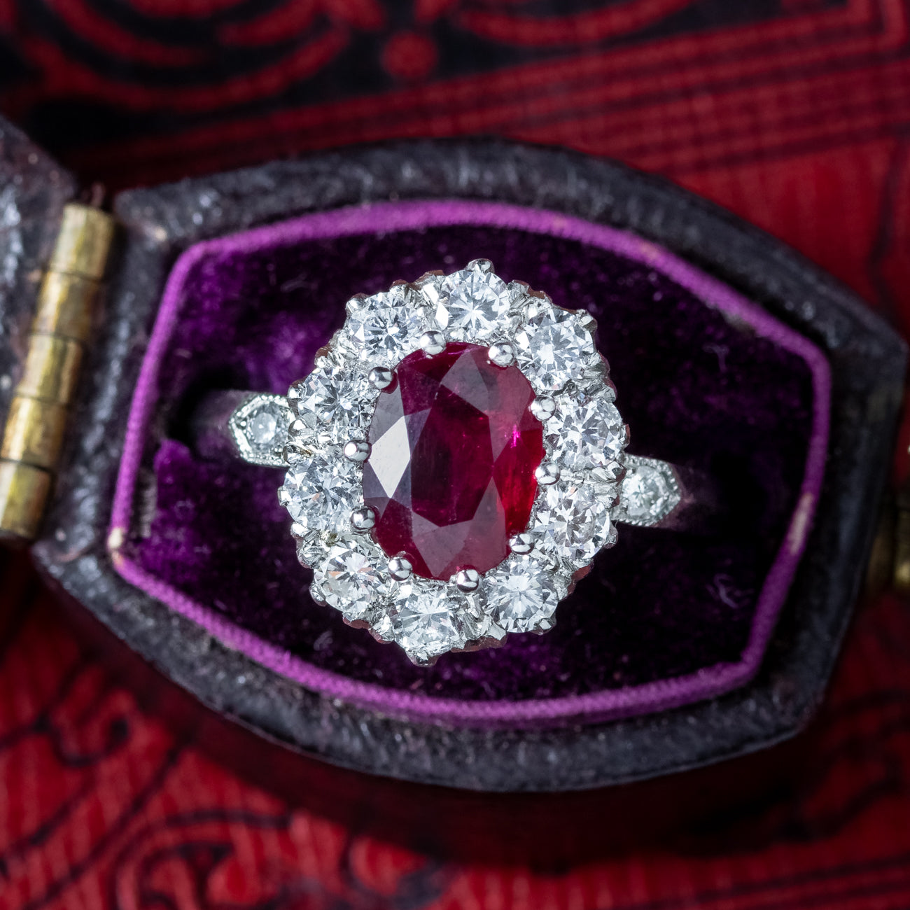 Edwardian Style Ruby Diamond Cluster Ring 1.5ct Ruby – Antique Jewellery Online