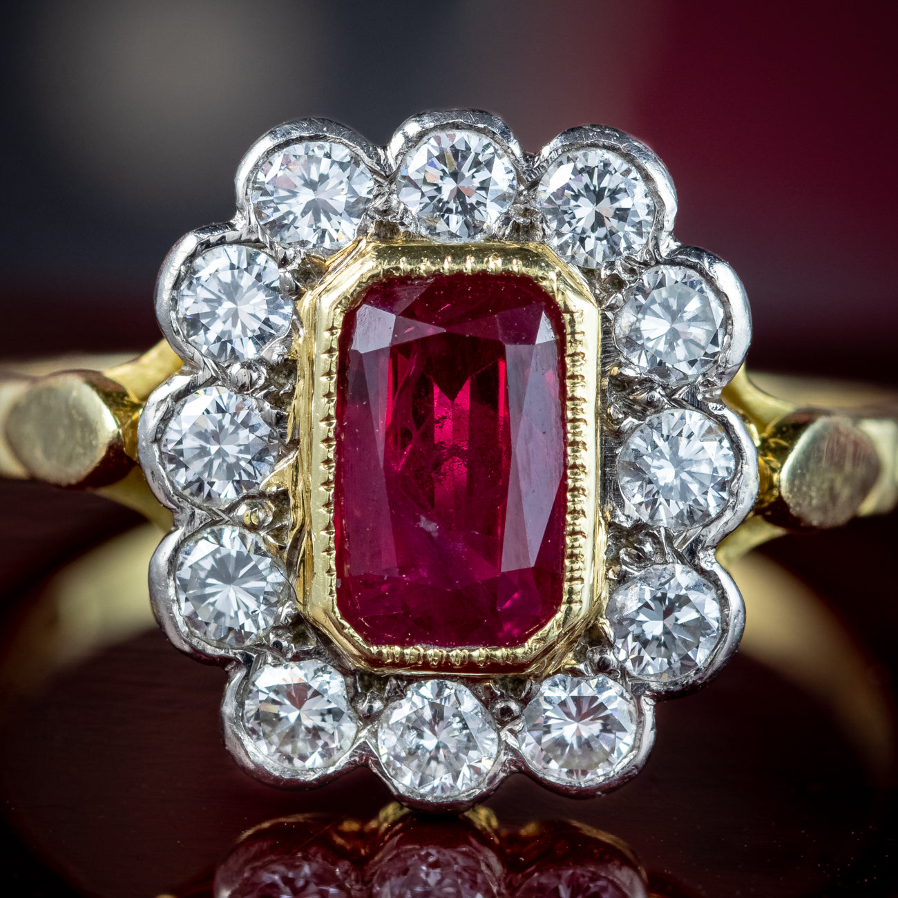 Edwardian Style Ruby Diamond Cluster Ring 0.75ct Ruby – Antique Jewellery Online