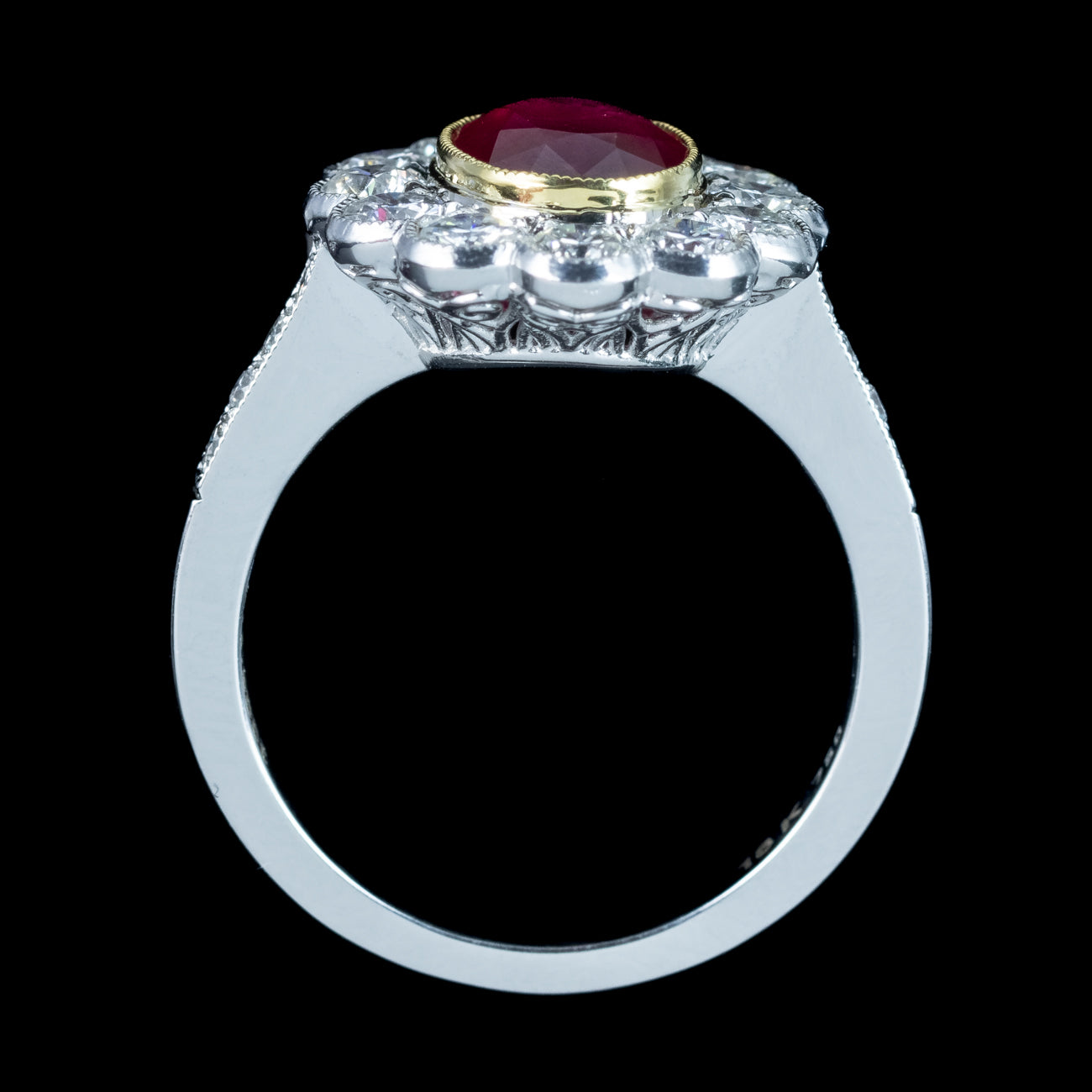 Edwardian Style Ruby Diamond Cluster Ring 2.05ct Burmese Ruby – Antique Jewellery Online