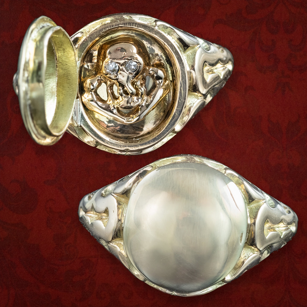 Georgian Style Memento Mori Locket Ring With Diamond Skull – Antique ...