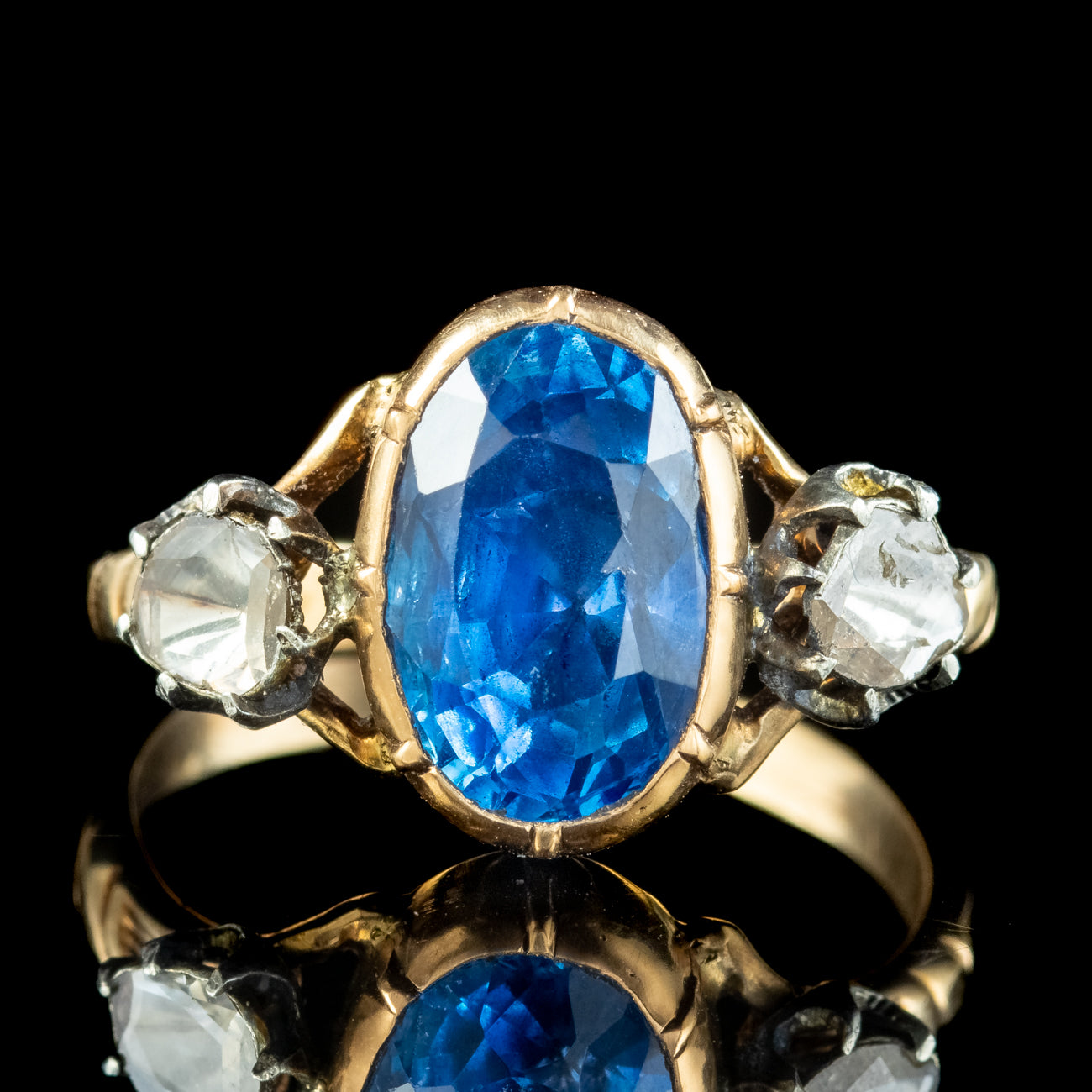 Georgian Style Sapphire Diamond Trilogy Ring 3ct Sapphire With Cert ...