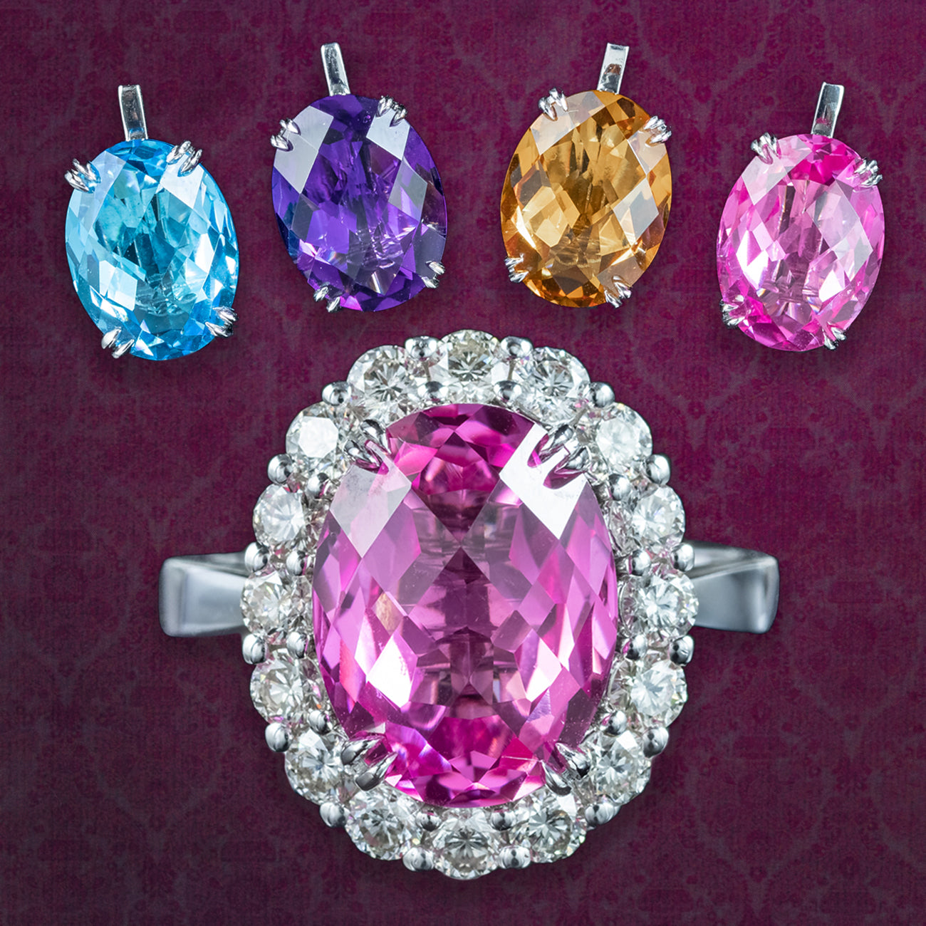 Edwardian Style Interchangeable Multi-Gemstone Cluster Ring With Box ...