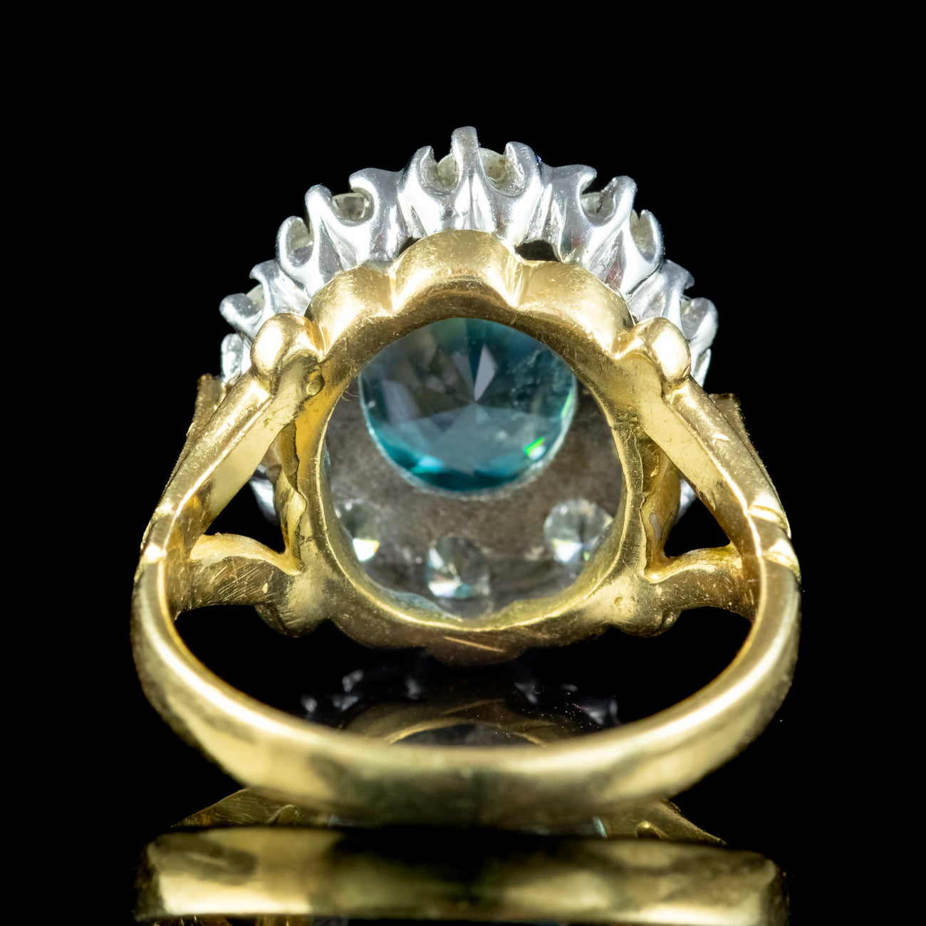 Vintage Blue Zircon Diamond Cluster Ring 3ct Zircon – Antique Jewellery ...