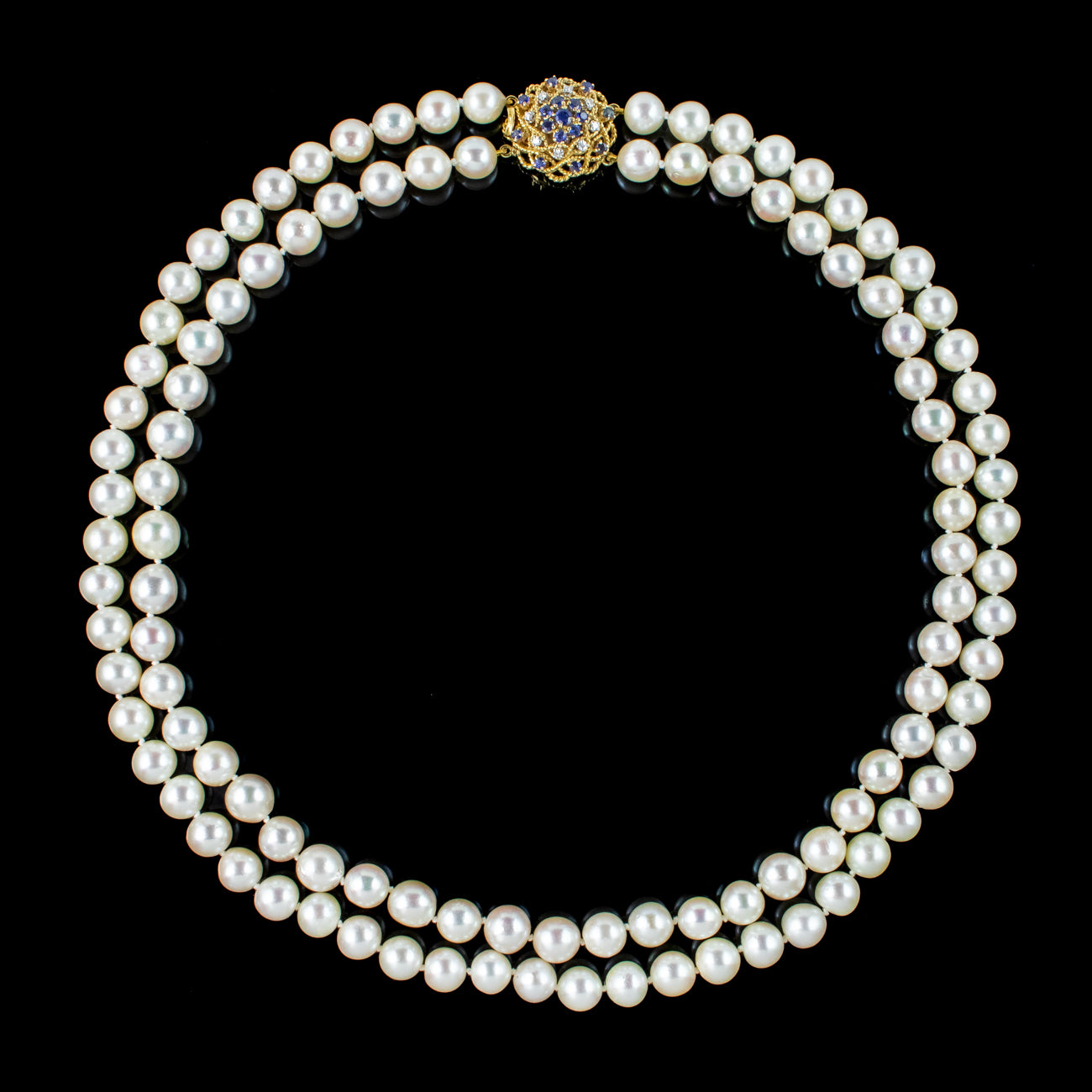 Vintage Double Strand Pearl Necklace Sapphire Diamond Clasp – Antique ...