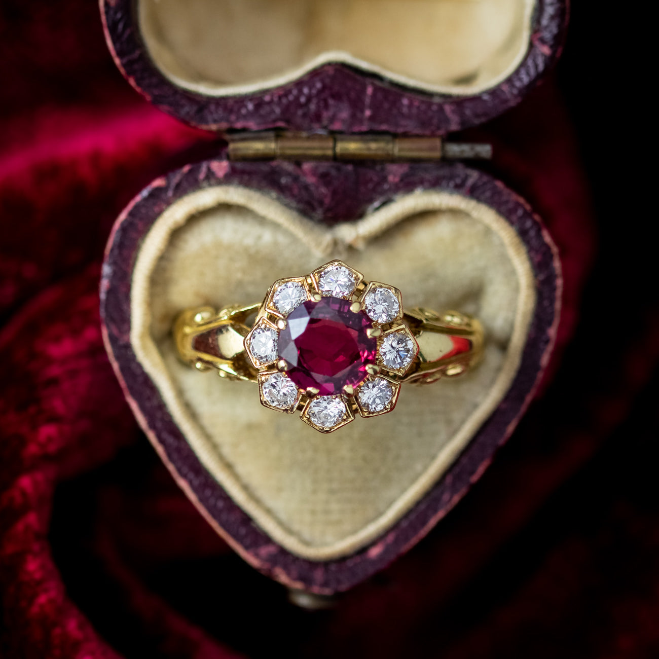 Vintage Ruby Diamond Cluster Ring Natural 1.13ct Ruby Dated 1977 With ...