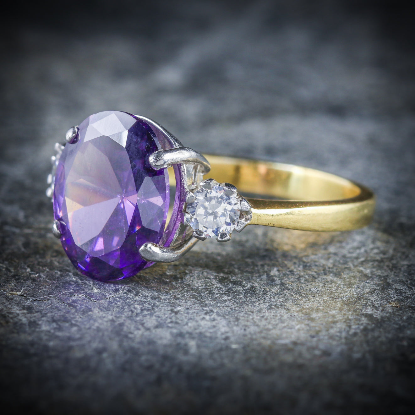 Amethyst Paste Trilogy Ring 18ct Gold Silver – Antique Jewellery Online