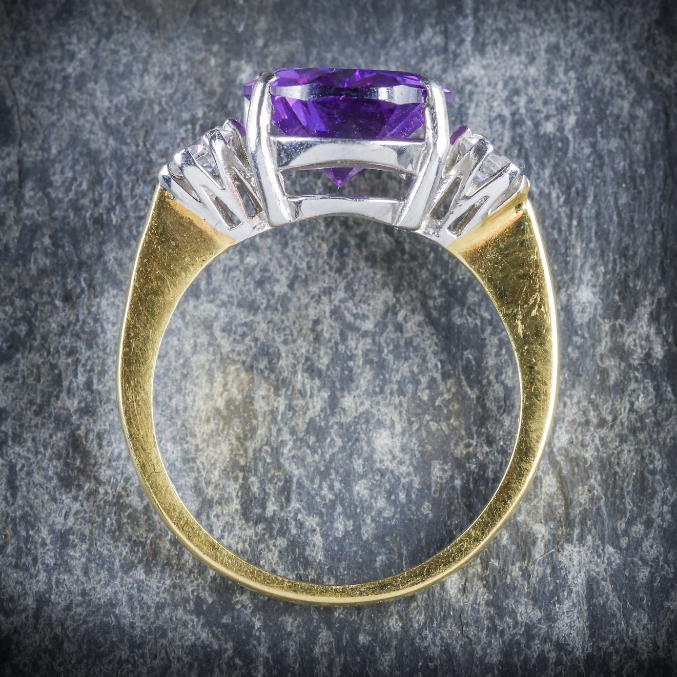 Amethyst Paste Trilogy Ring 18ct Gold Silver – Antique Jewellery Online