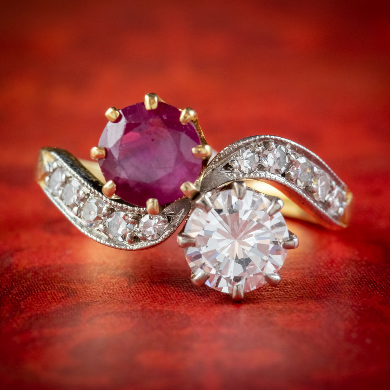 Antique Edwardian French 0.90Ct Ruby And Diamond Twist Ring Platinum 1 ...