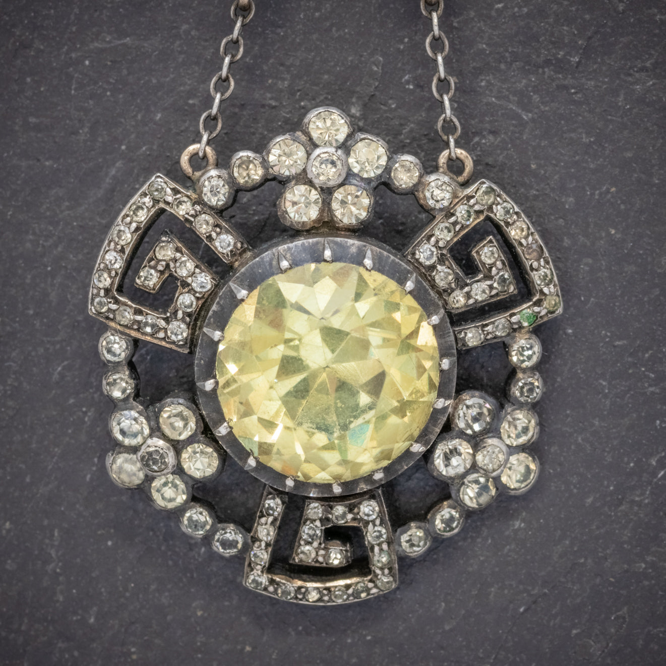 Antique Georgian Yellow Paste Stone Drop Pendant Necklace Silver Circa ...