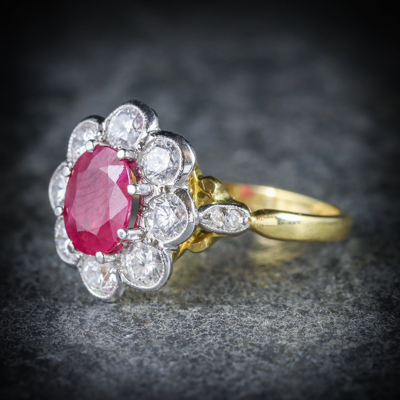 Ruby Diamond Cluster Ring 18ct Gold – Antique Jewellery Online