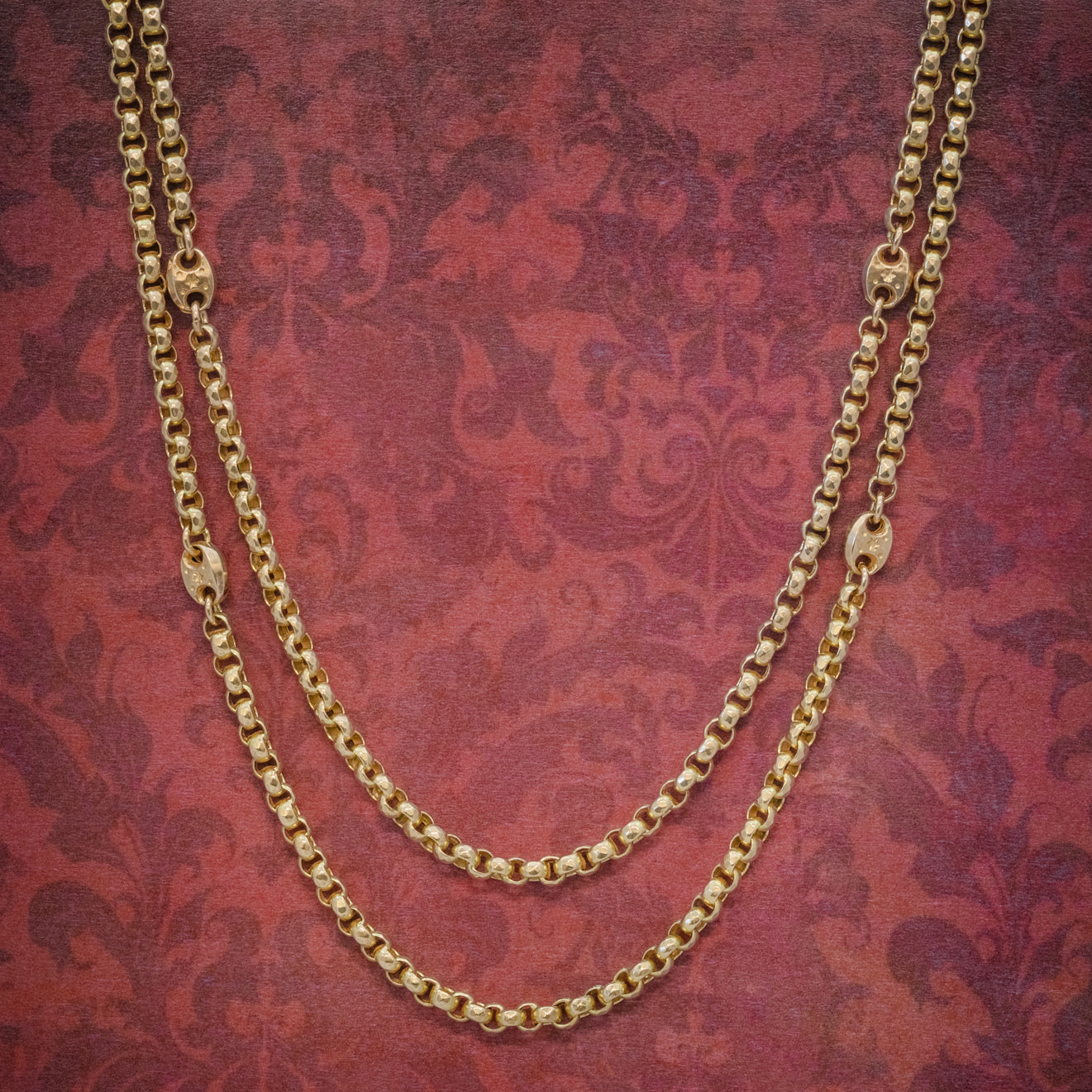ANTIQUE VICTORIAN GUARD CHAIN SOLID 9CT GOLD LINK NECKLACE CIRCA 1880 ...