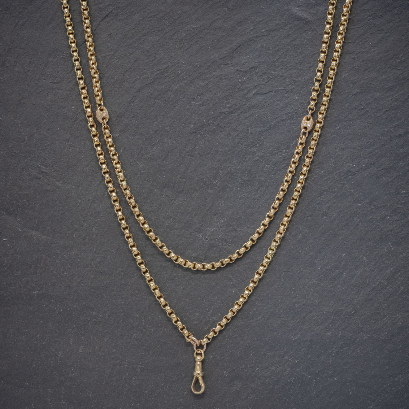 ANTIQUE VICTORIAN GUARD CHAIN SOLID 9CT GOLD LINK NECKLACE CIRCA 1880 ...