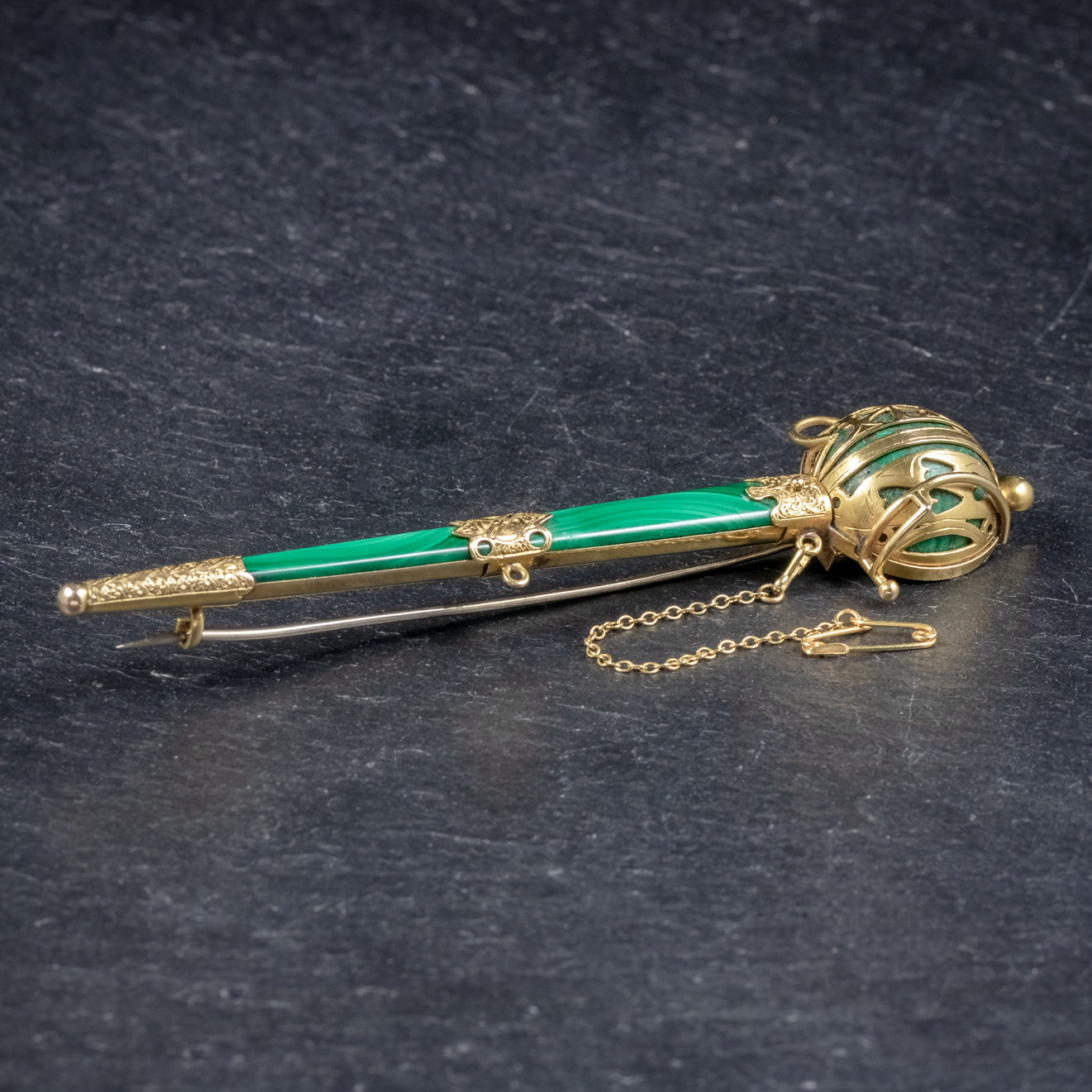 Antique Victorian Scottish Sword Brooch Malachite 18ct Gold Circa 1860 ...