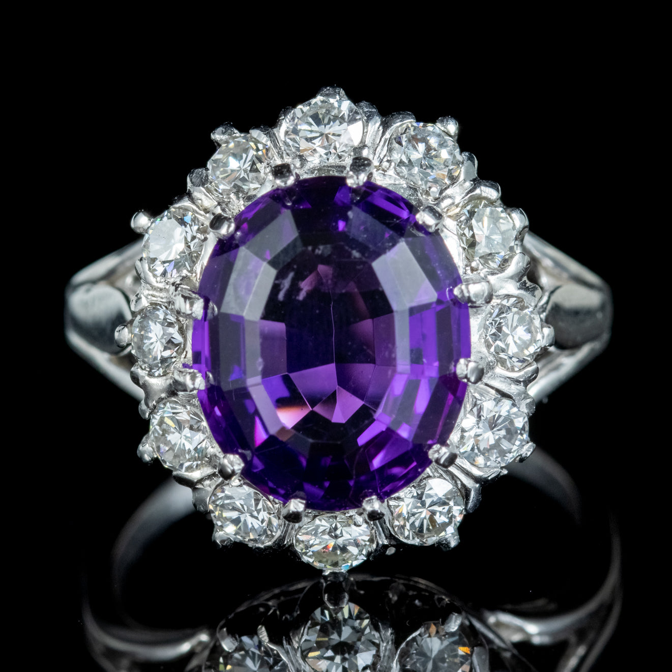 Amethyst Diamond Cluster Ring Platinum 4Ct Amethyst 1.30Ct Of Diamond ...