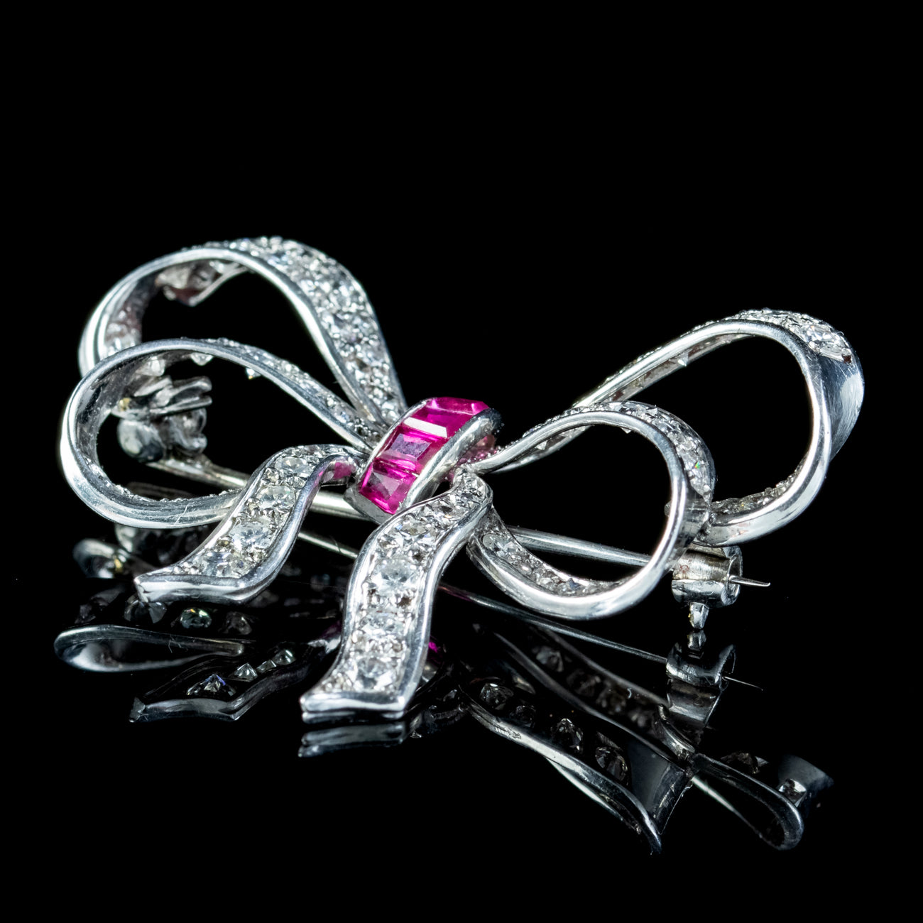 Antique Art Deco Diamond Ruby Bow Brooch 4ct Of Diamond – Antique ...