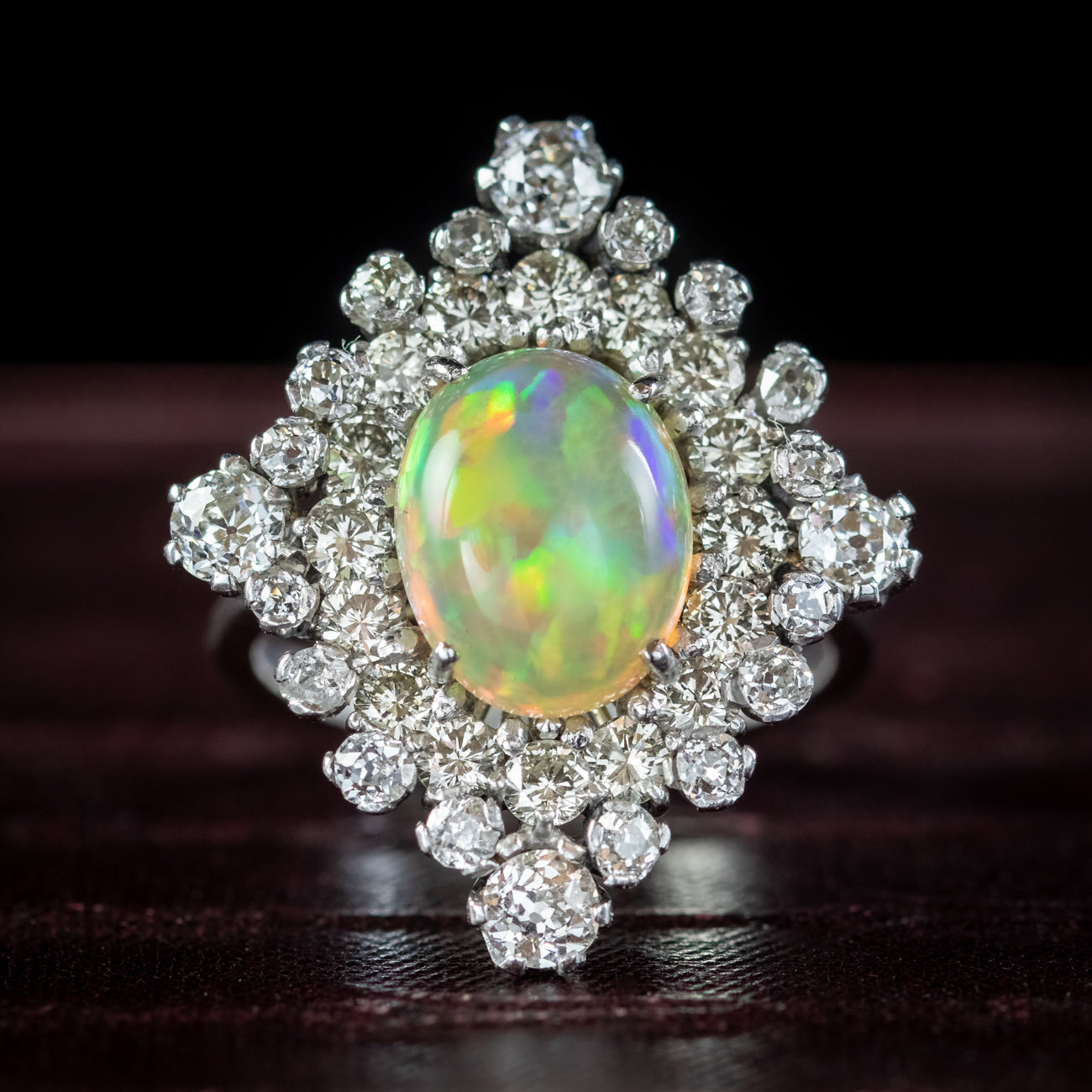 Antique Art Deco Opal Diamond Cluster Ring 3.5ct Opal – Antique ...