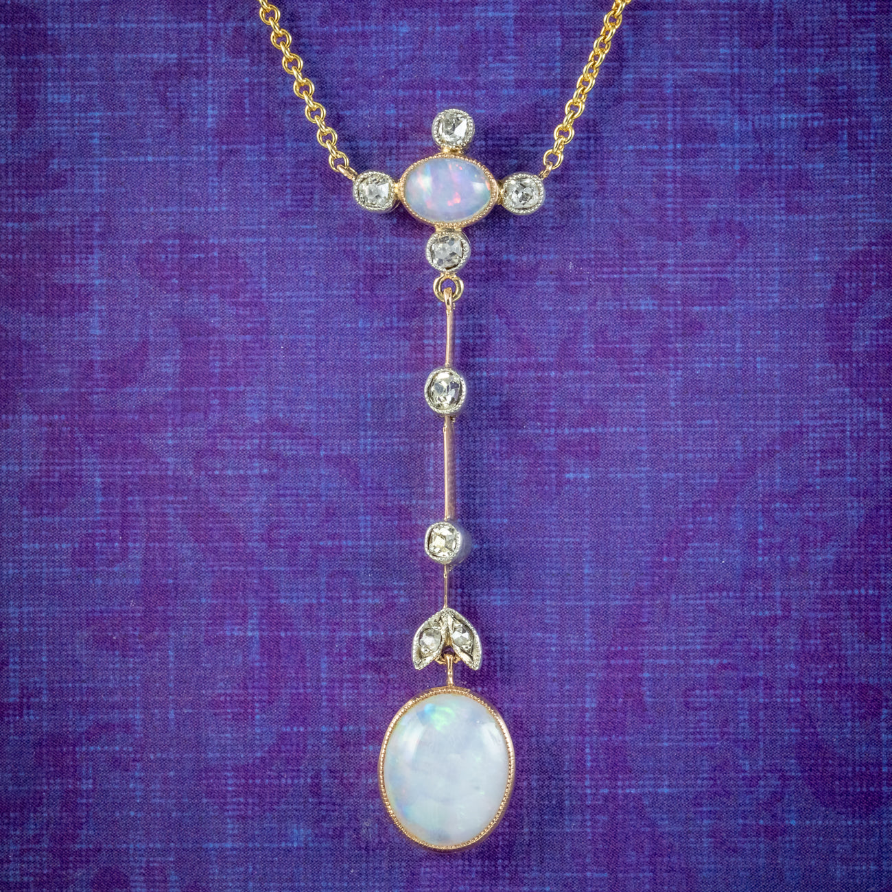 Antique Edwardian Opal Diamond Pendant Necklace 18ct Gold – Antique Jewellery Online