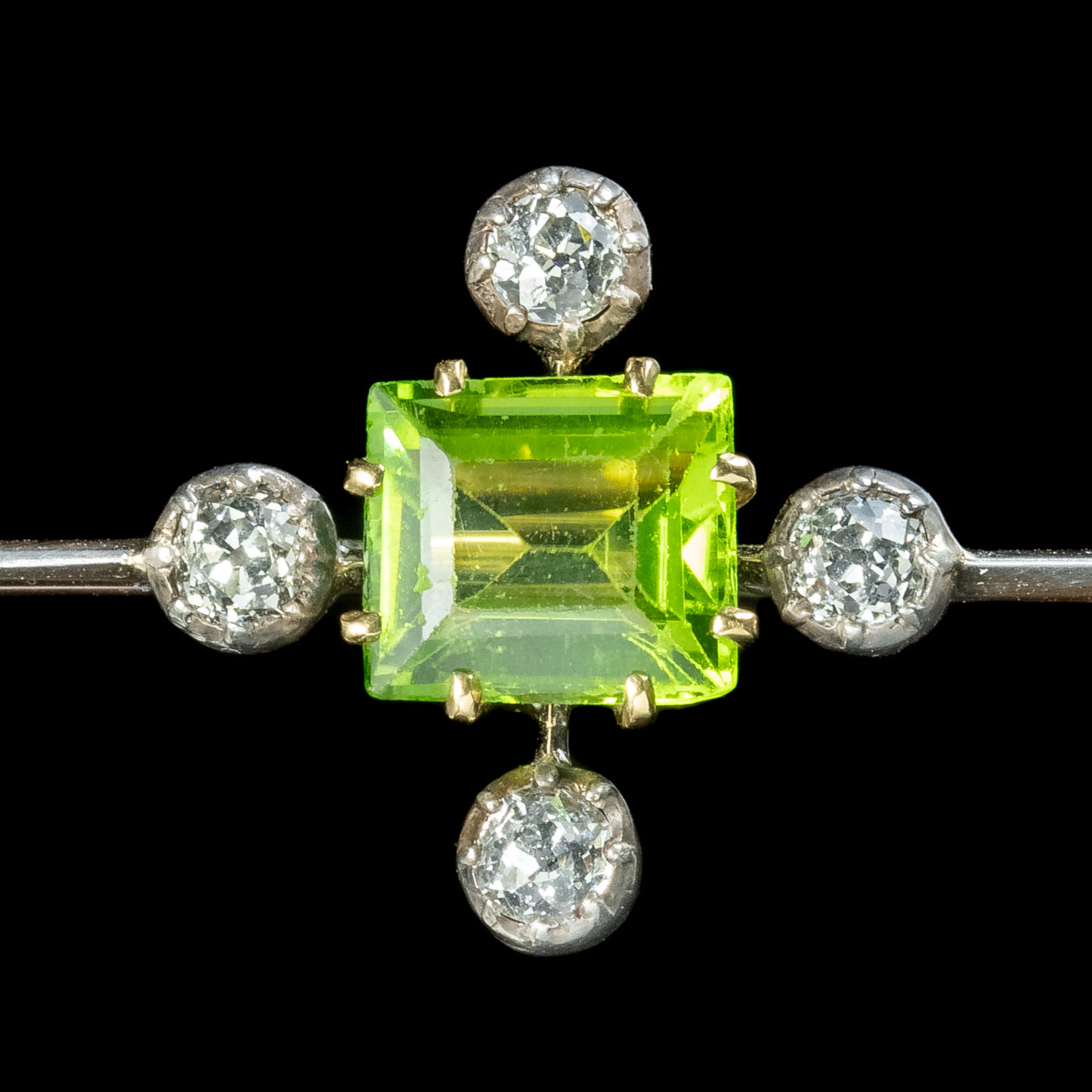 Antique Edwardian Peridot Diamond Bar Brooch 18ct Gold 3.5ct Peridot ...