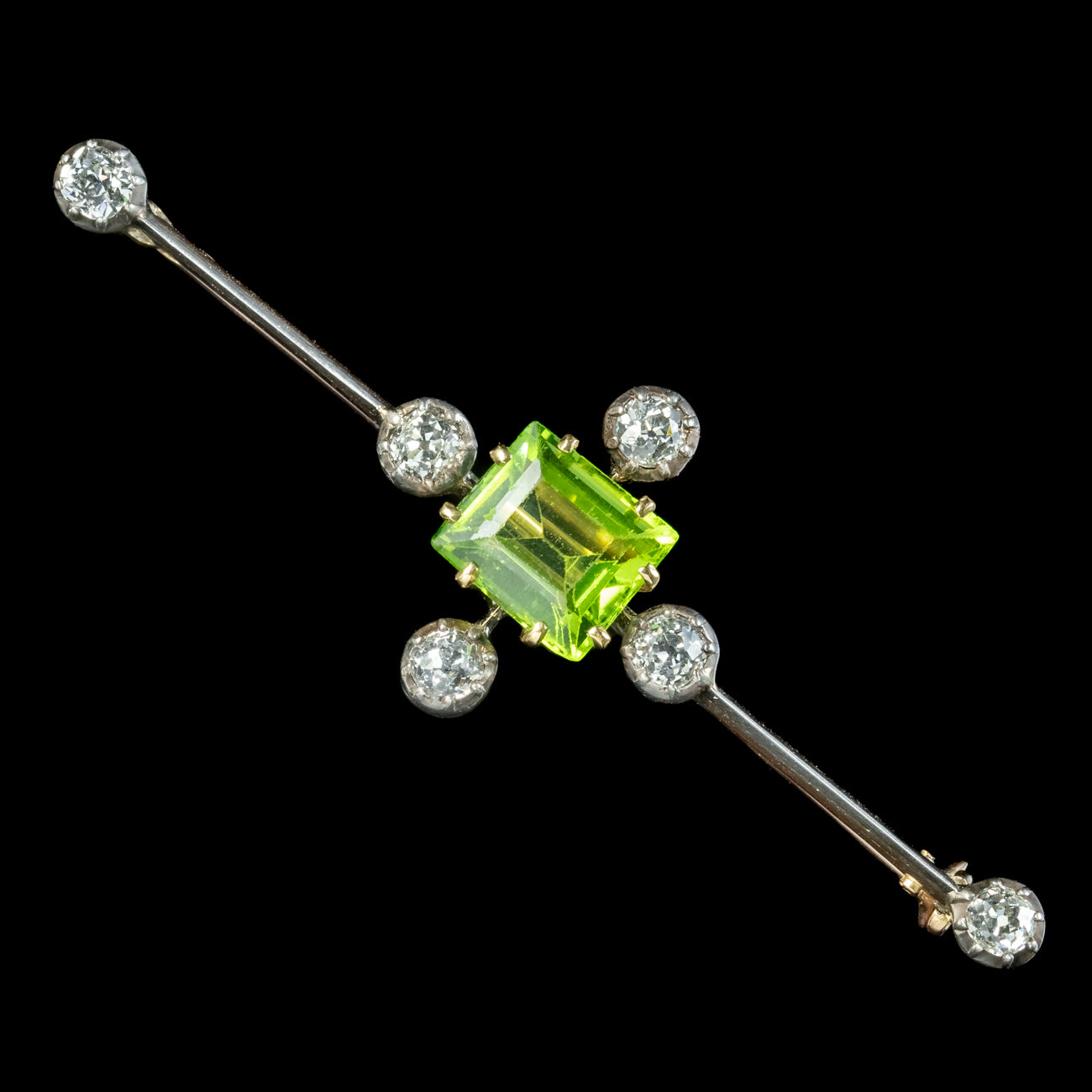 Antique Edwardian Peridot Diamond Bar Brooch 18ct Gold 3.5ct Peridot ...