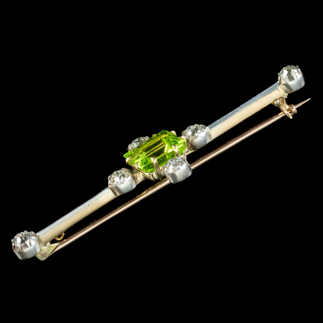 Antique Edwardian Peridot Diamond Bar Brooch 18ct Gold 3.5ct Peridot ...